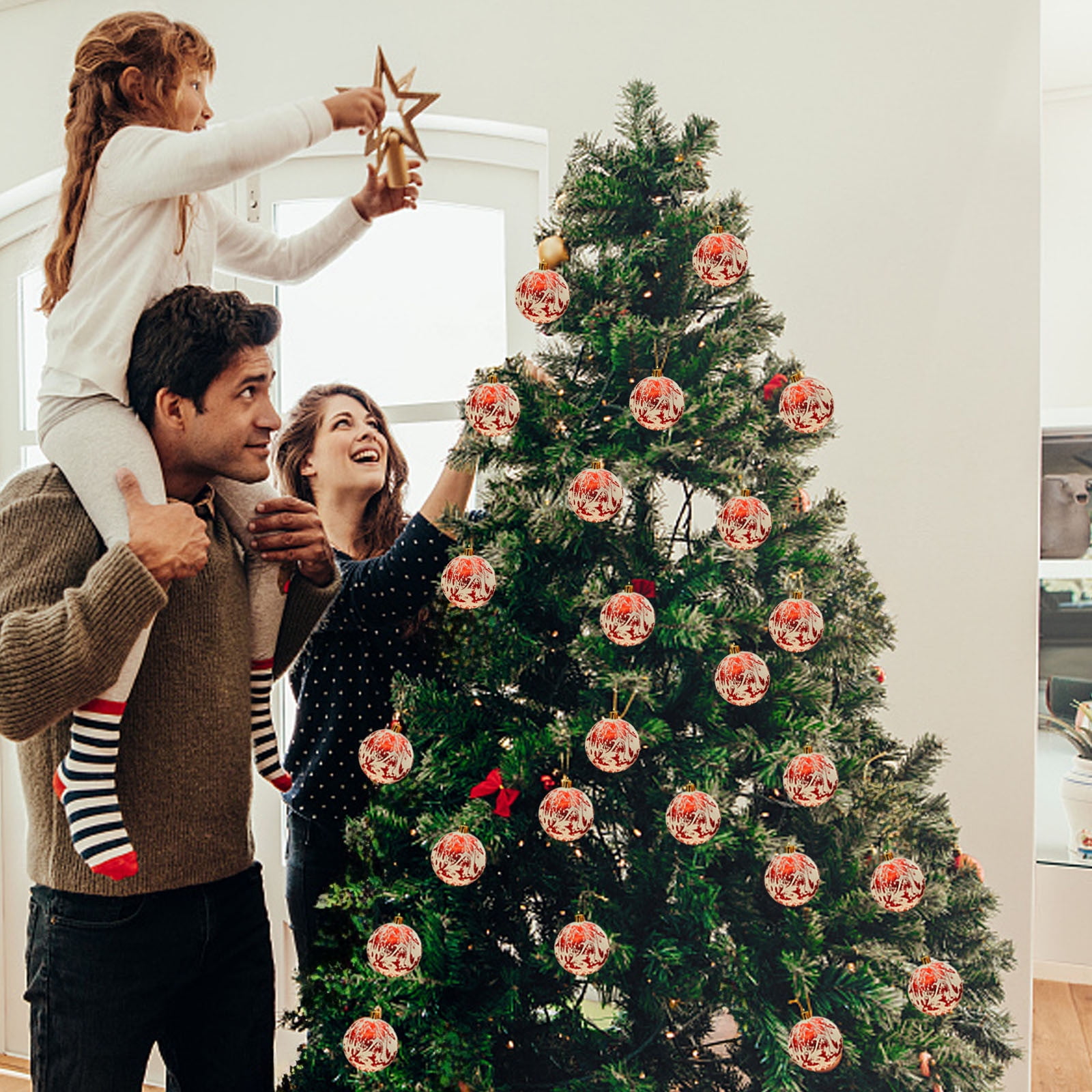 Glitter Christmas Ball Ornaments, Hand-Painted Ink Style Design, with ...