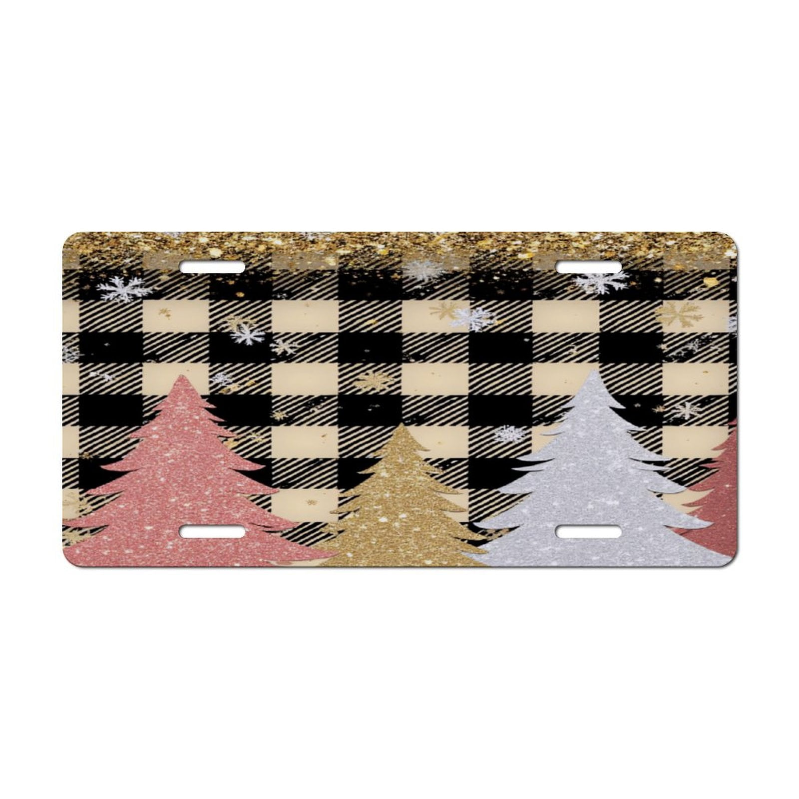 Glitter Christmas Trees on Plaid Background Car Decorative Front ...