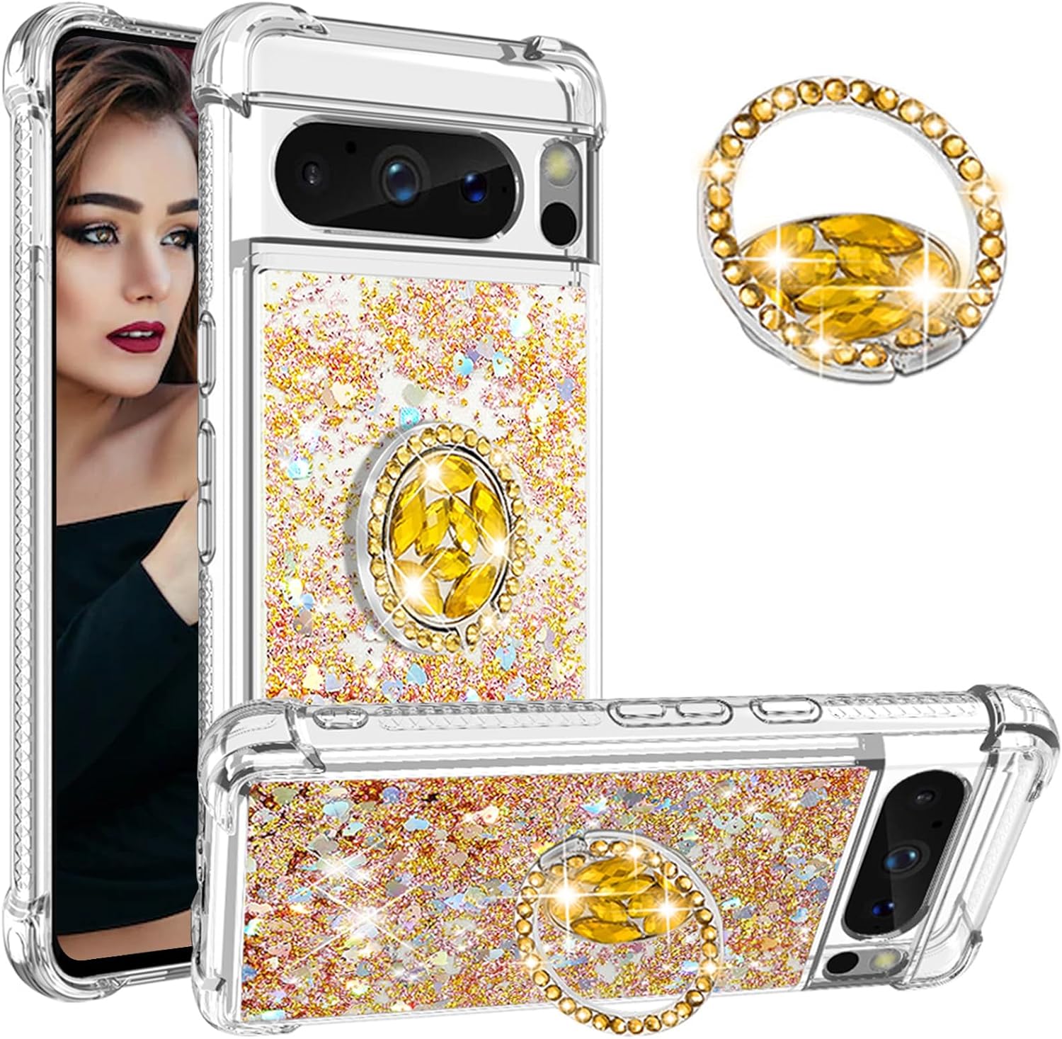 Glitter Clear Sparkly Bling for Google Pixel 8 Pro Case, Flowing Liquid Quicksand Cover with ...