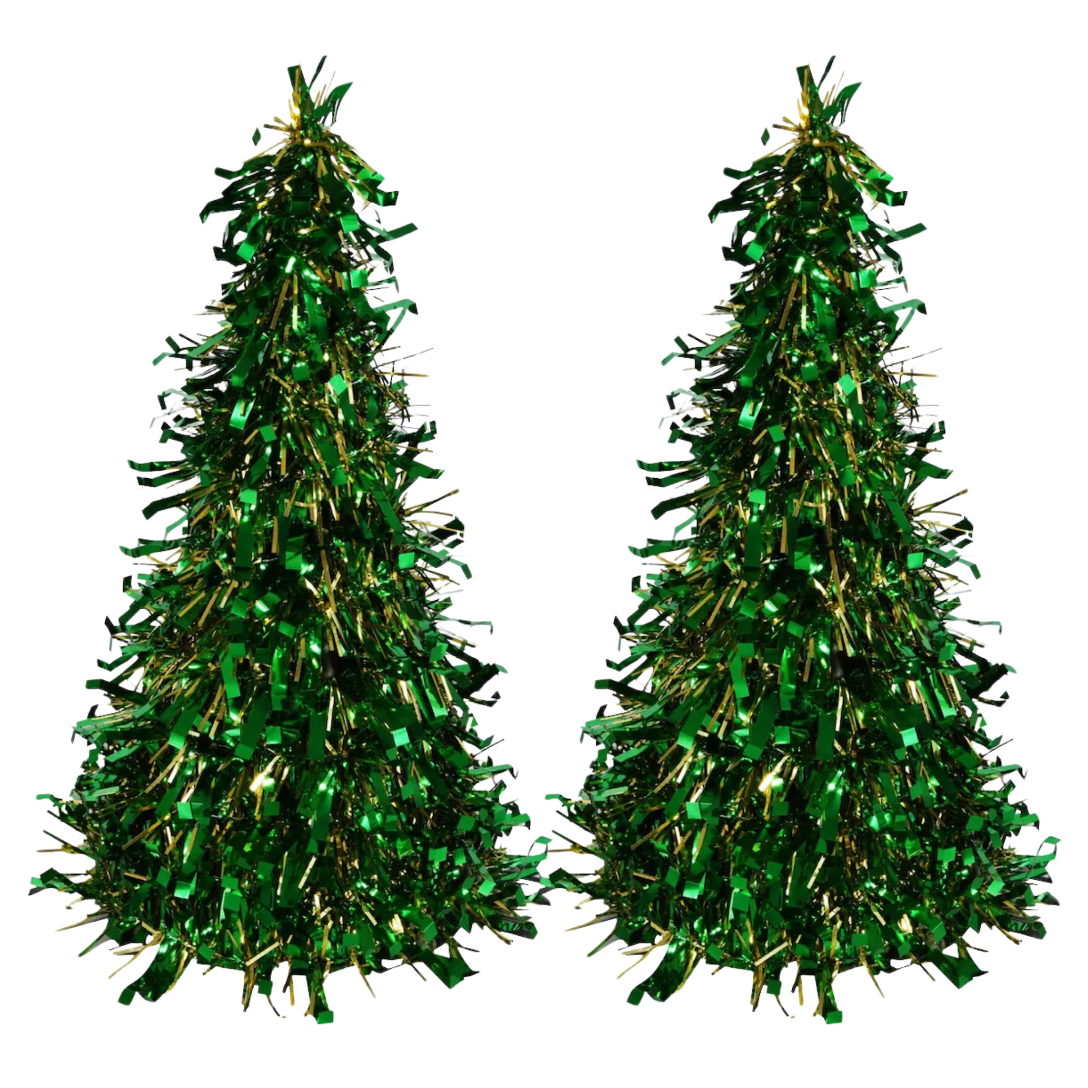 Glitter Cone Shaped Green and Gold Tinsel Trees 10 in for Office Desk ...