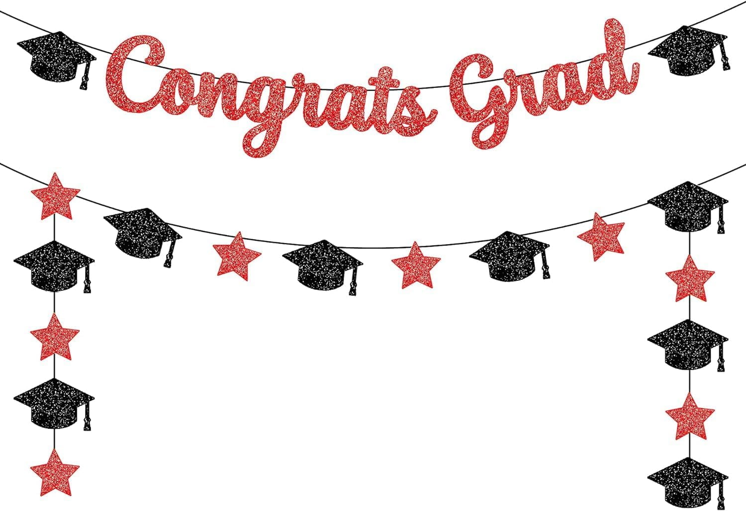 Glitter Congrats Grad Banner Red and Black - 10 Feet | Black and Red ...