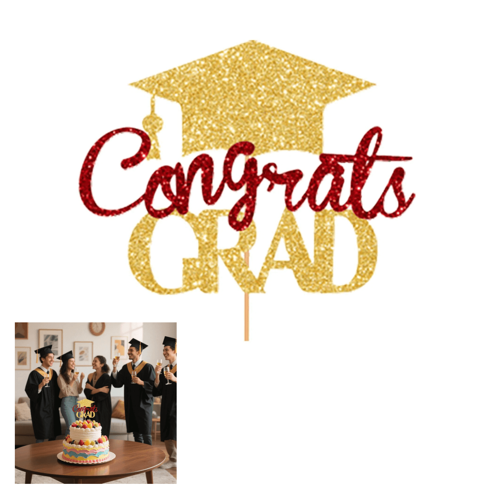 Glitter Congrats Grad Cake Topper, 2025Graduation Party Decorations ...