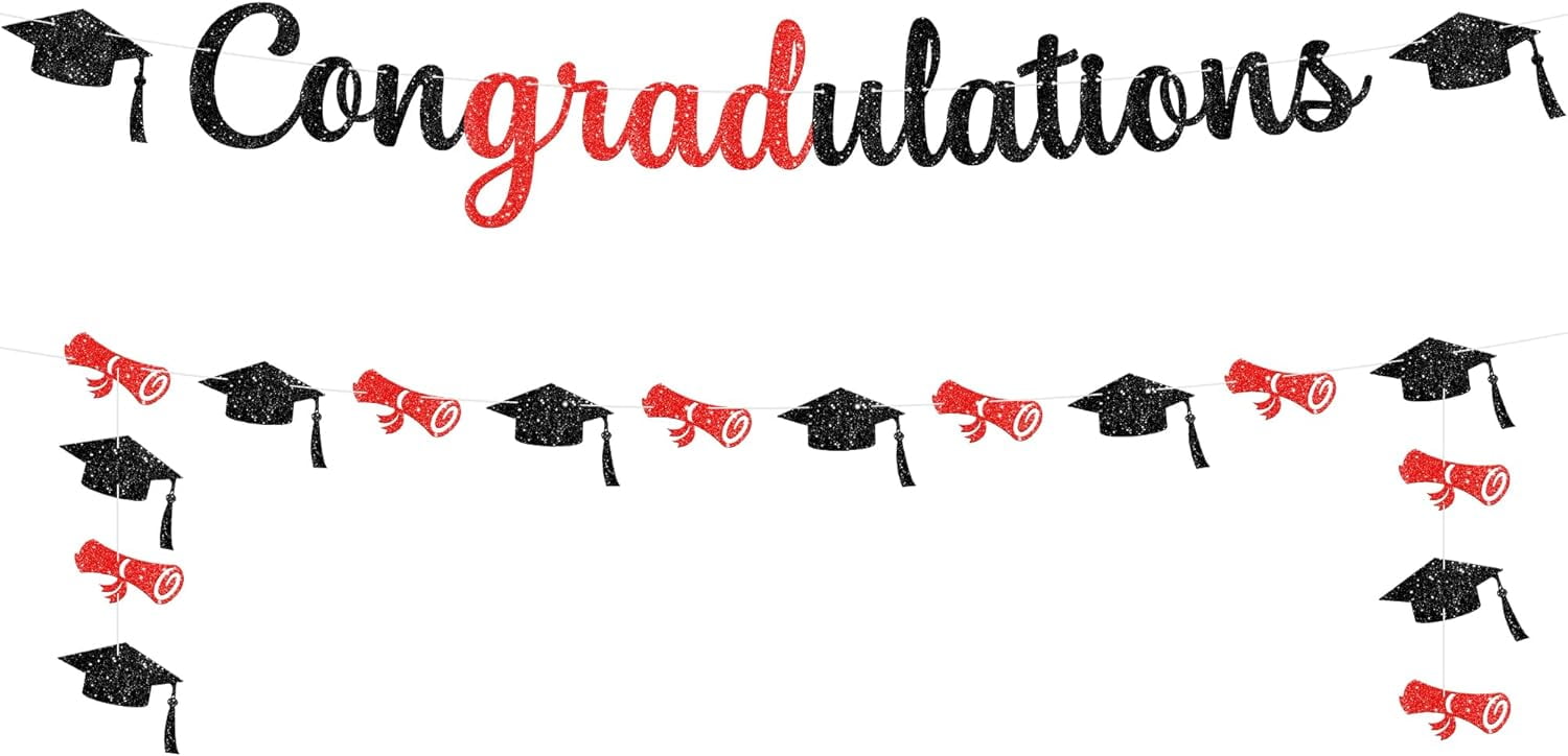 Glitter Congratulations Banner - 10 Feet | Pre- Strung Congrats Grad ...