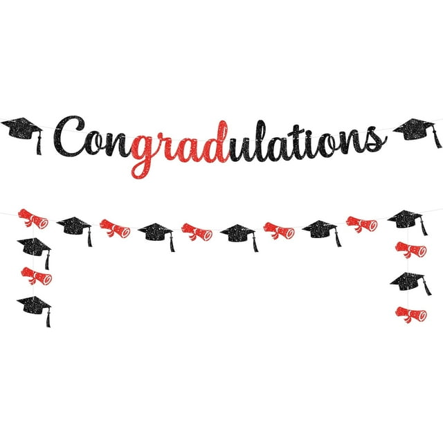 Glitter Congratulations Banner - 10 Feet | Pre- Strung Congrats Grad ...
