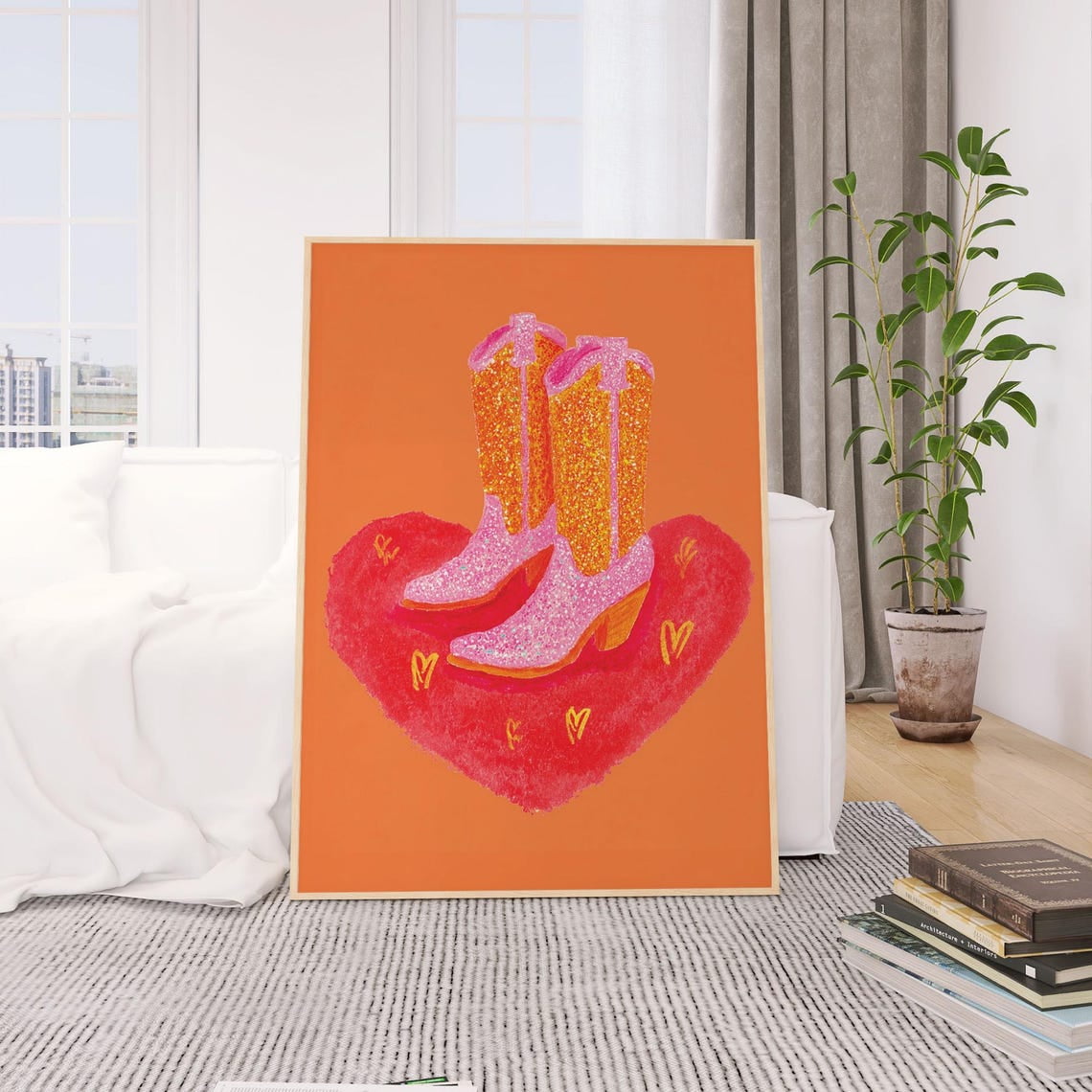 Glitter Cowgirl Boots Wall Art Print Pink Western Poster Barbiecore Y2K ...