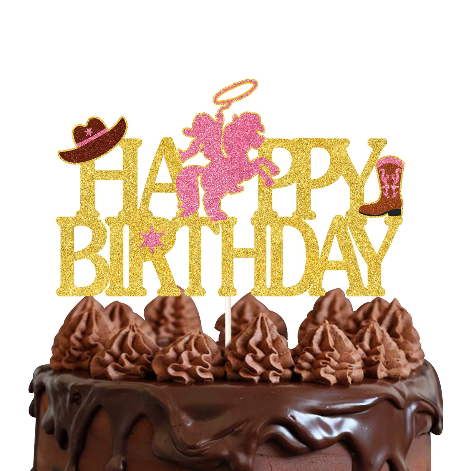 Glitter Cowgirl Theme Happy Birthday Cake RST1 Topper,Dallas Little Cower Girl Helmet Boot ...