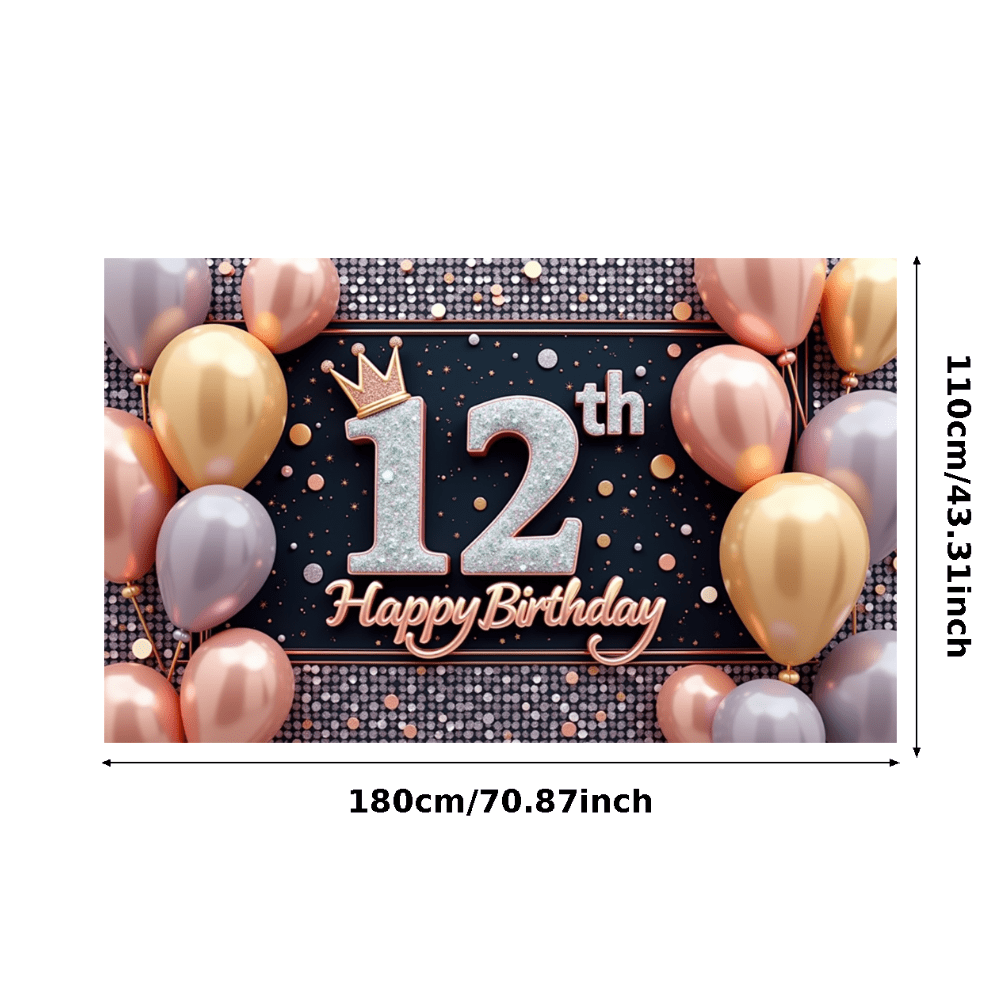 Glitter Crown 12th Birthday Banner Decorative Balloons Party Backdrop ...