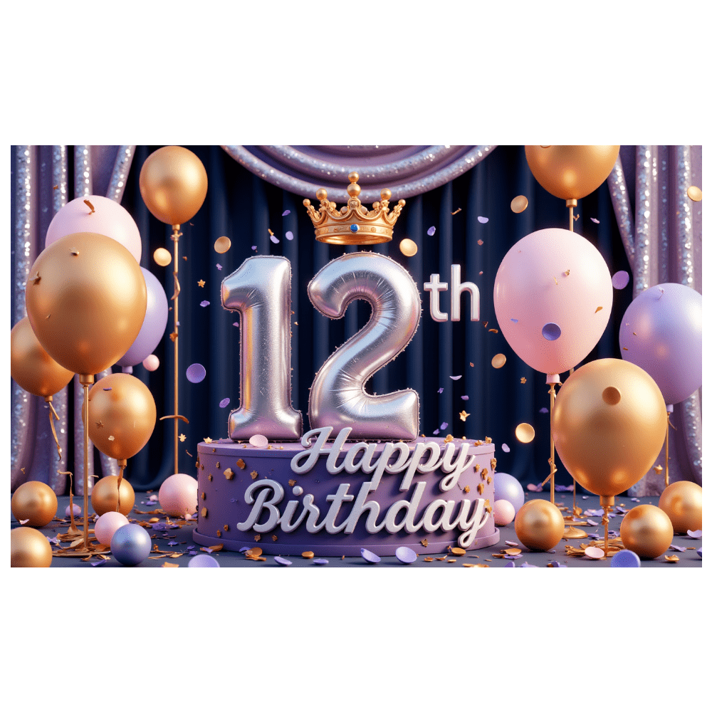 Glitter Crown 12th Birthday Banner Decorative Balloons Party Backdrop ...