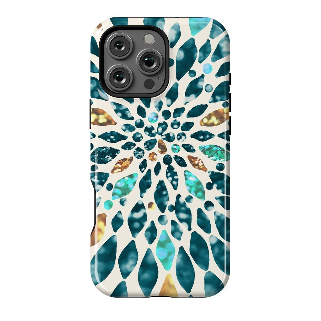 Glitter Dahlia Gold Aqua Phone Case for iPhone 16 15 14 13 12 11 Pro ...