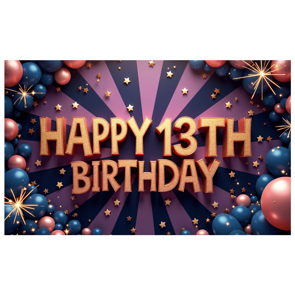 Glitter Design Happy 13th Birthday Party Banner Gold Letters for Teen ...