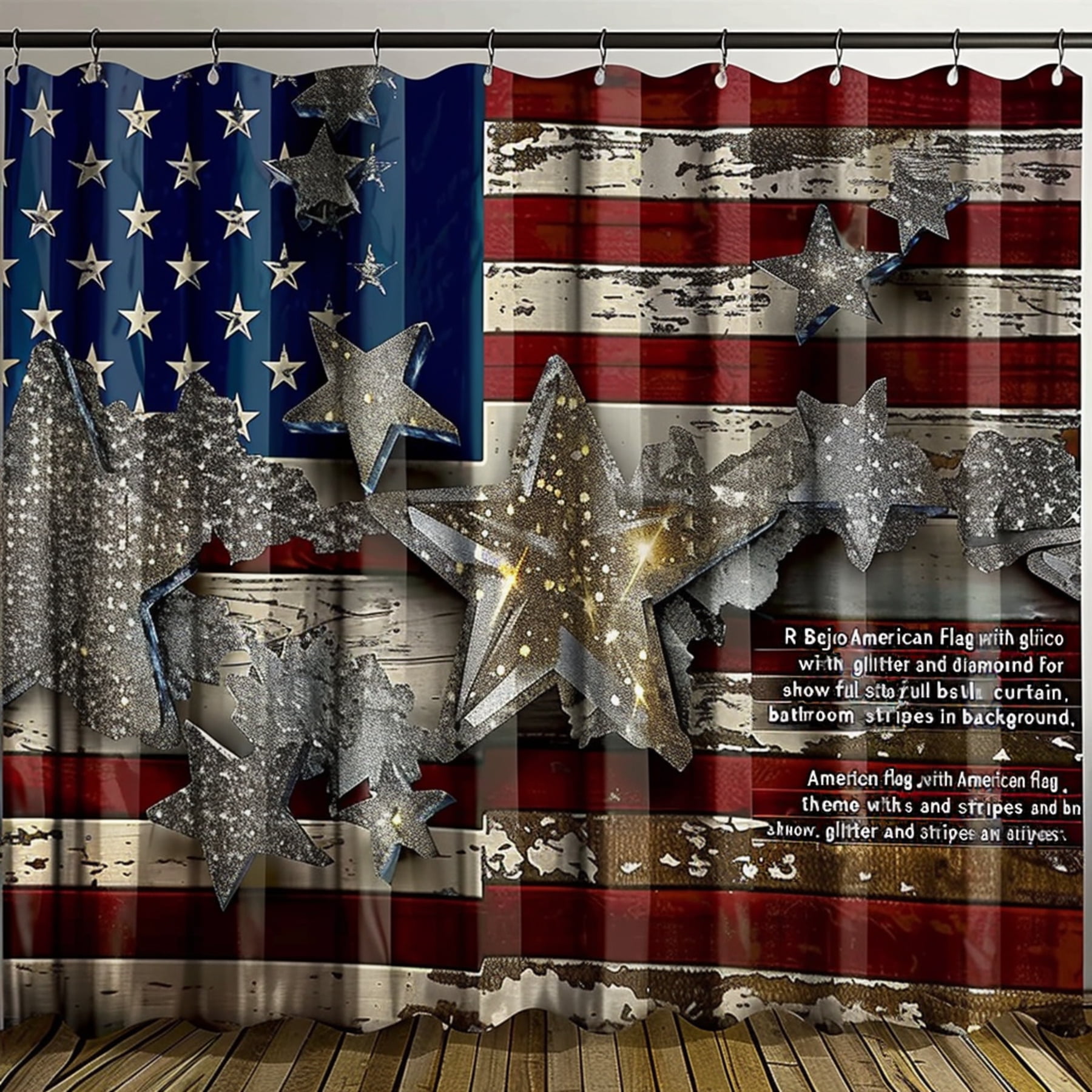 Glitter Diamond American Flag Shower Curtain Stars and Stripes Bathroom ...