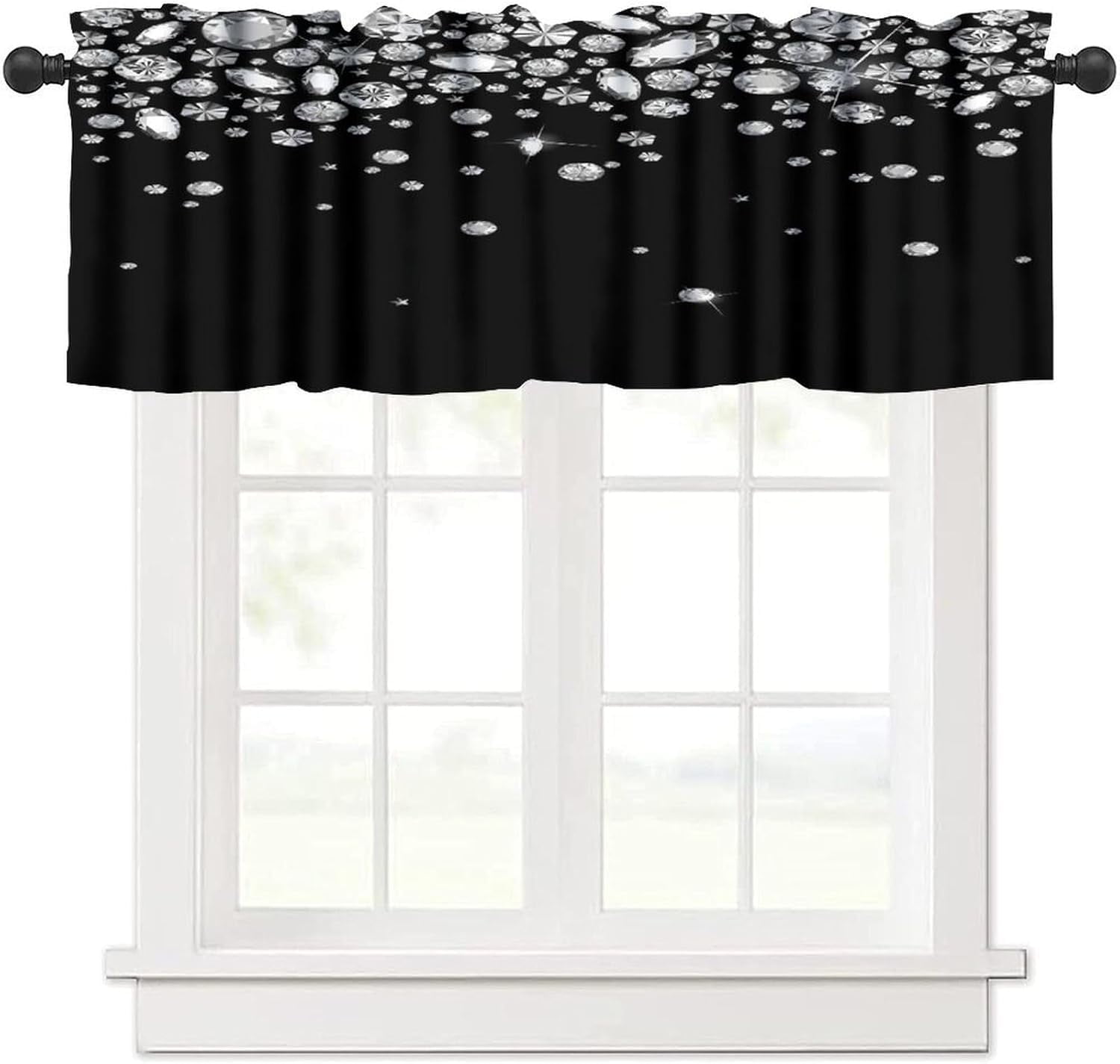 Glitter Diamond Valance Curtain Black Silver Shiny Drips Deep Grey ...