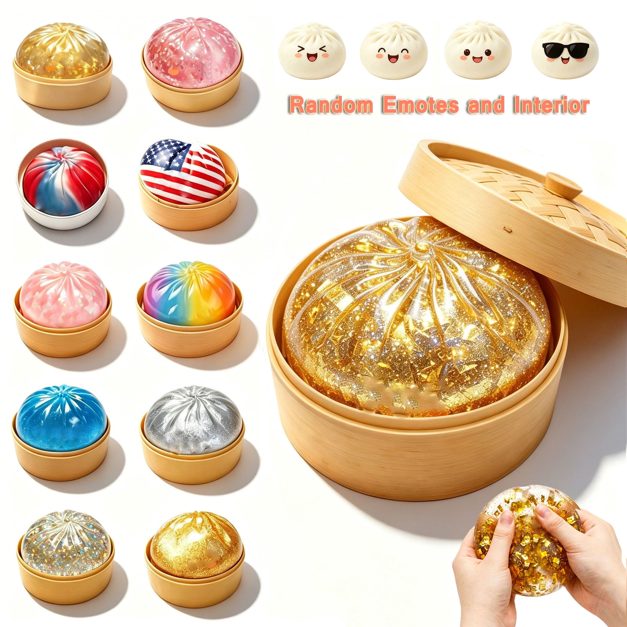 Glitter Dumplings Stress Relief Balls, Rainbow Golden Multiple Themes ...