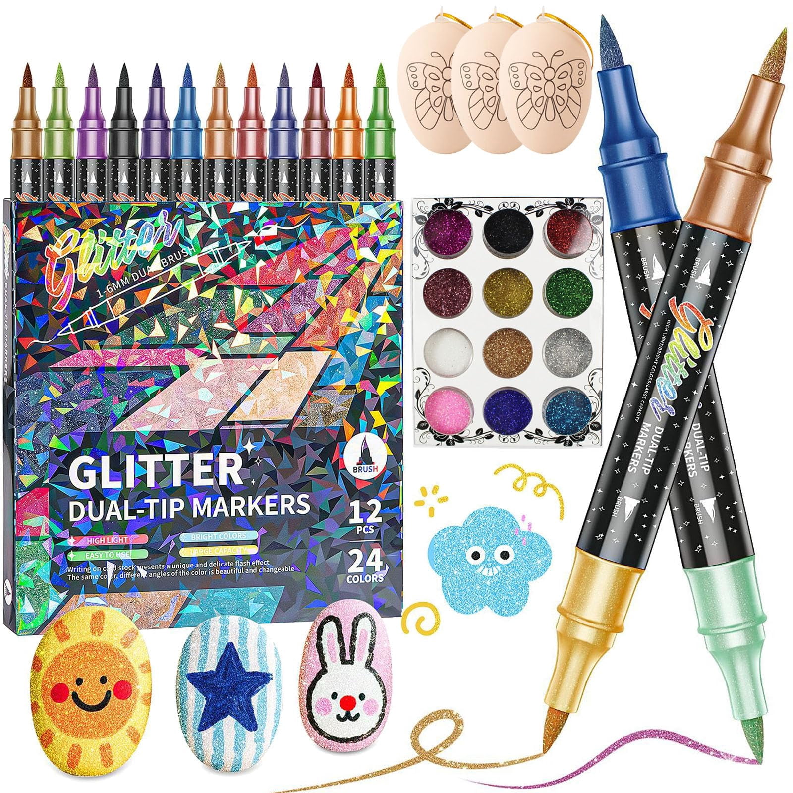 Glitter Effect Brush Markers, 24/48/72/96 Colors Dual Tip Sparkling ...