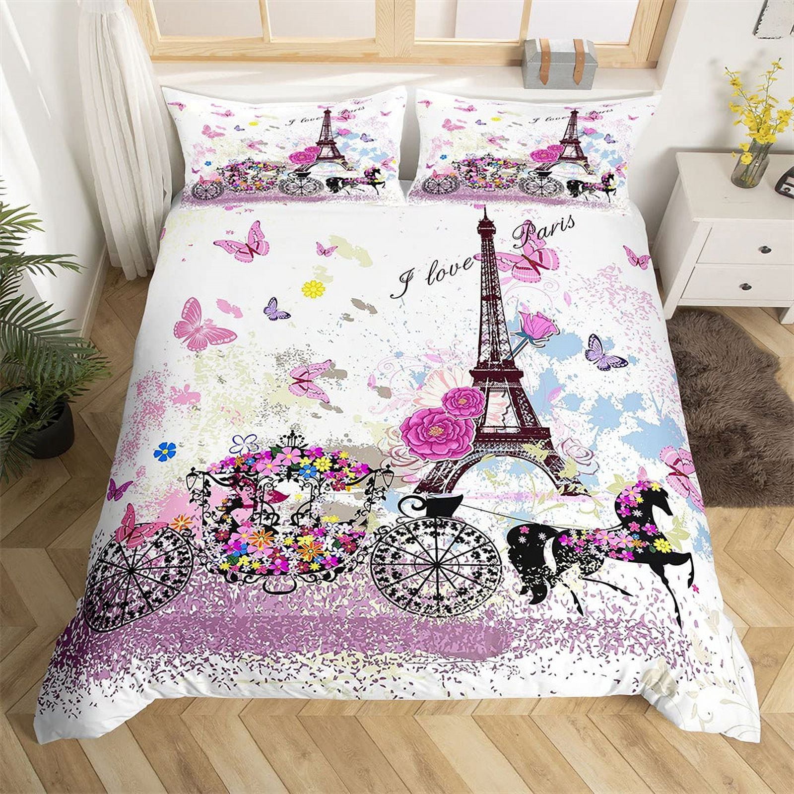Glitter Eiffel Tower Duvet Cover Romantic Paris Comforter Cover ...