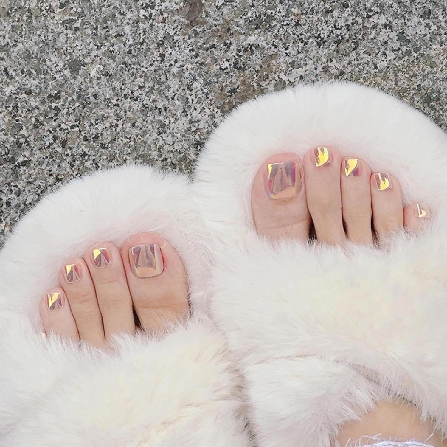 Glitter Fake Toe nails Press on Short Acrylic Toenails for Women Square ...