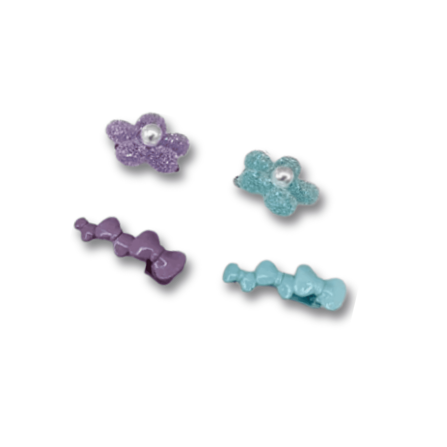 Glitter Flower and Bow Hair Clips for Girls – 2-Piece Pearl Center Snap ...