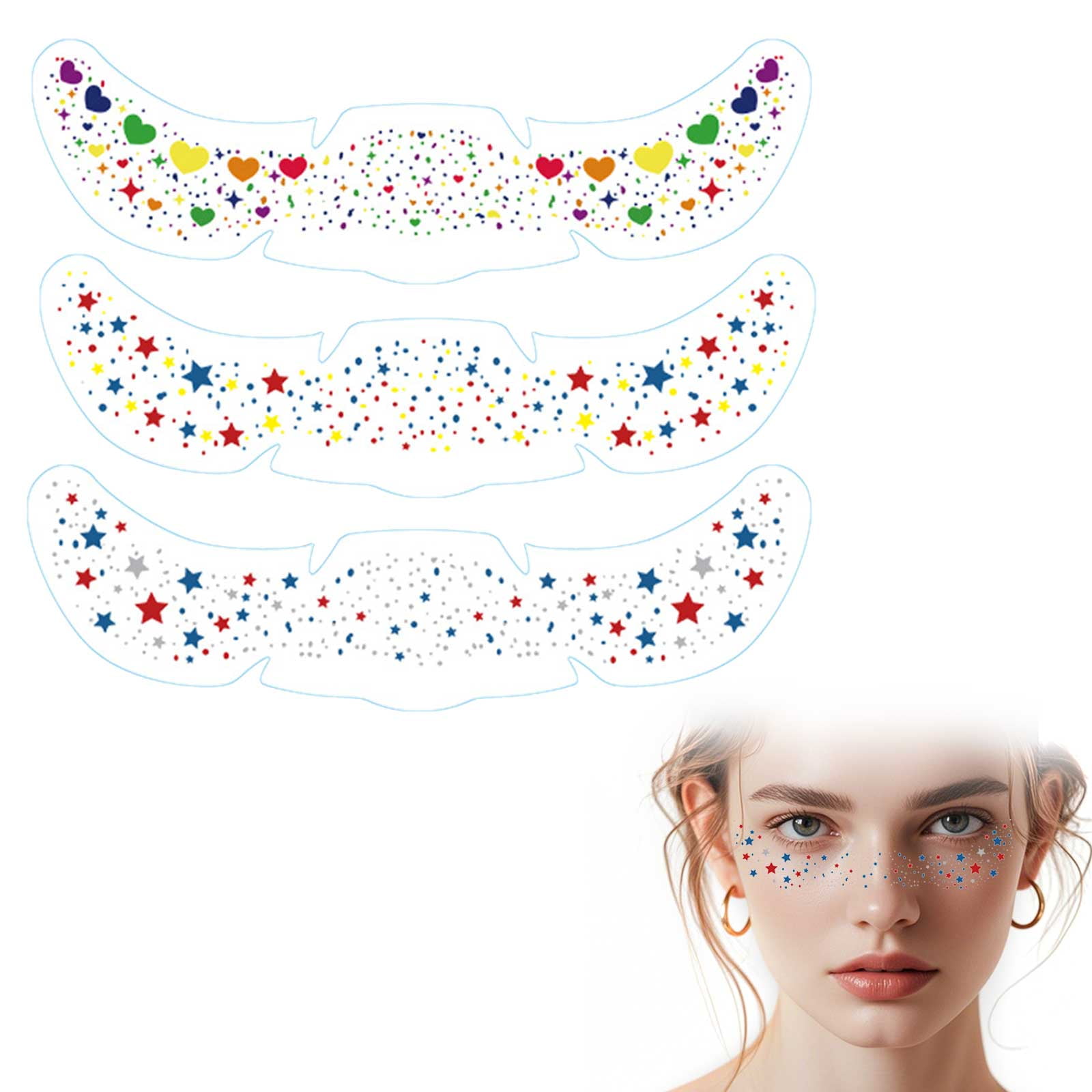 Glitter Freckles 4th of July, 18-Pack Face Tattoo Sparkle Star Freckles ...