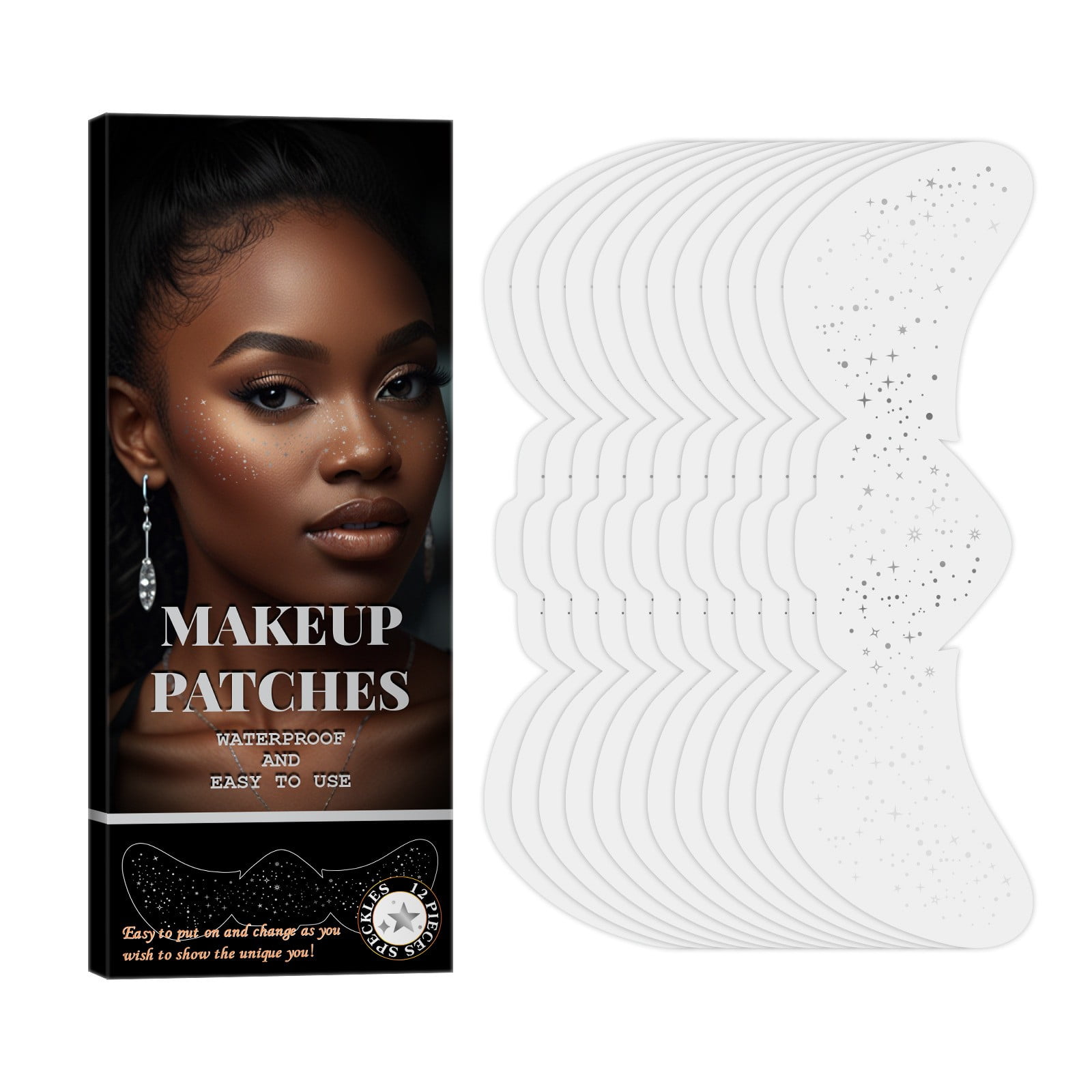 HUANGBAO Glitter Face Tattoo - 12pcs Silver Glitter Makeup Patches for ...