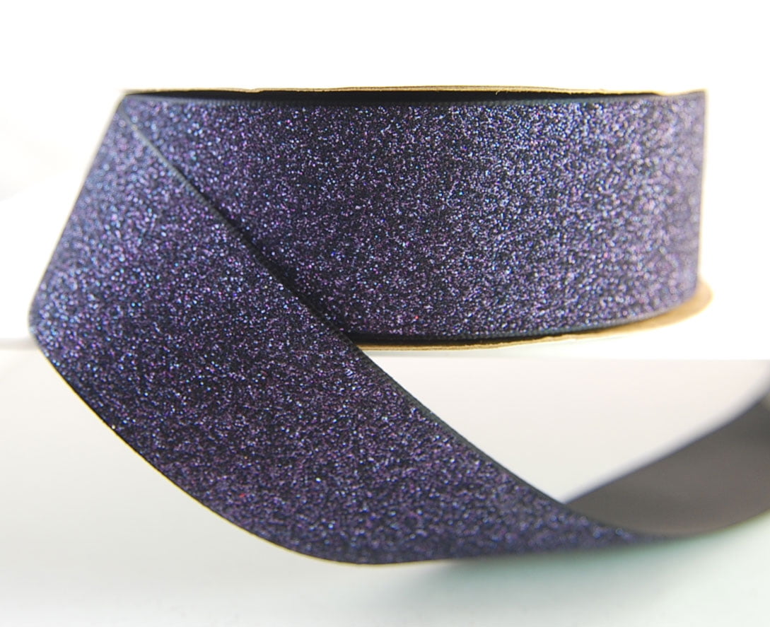 Glitter Frosted Satin Midnight Dark Purple Ribbon 1 1/2" - 25 Yards ...
