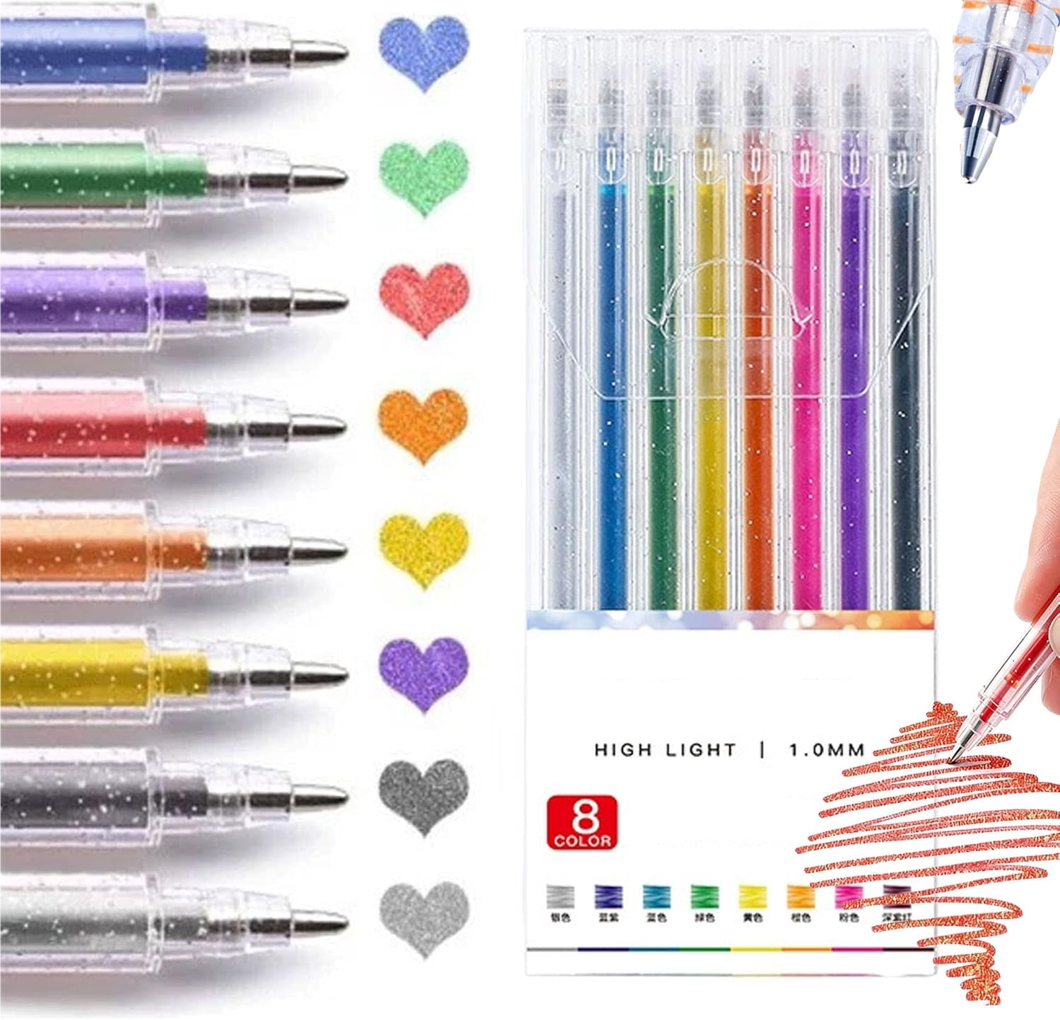 Glitter Gel Pen Set - High-Saturation Sparkling Pens, No-Bleed Dense ...