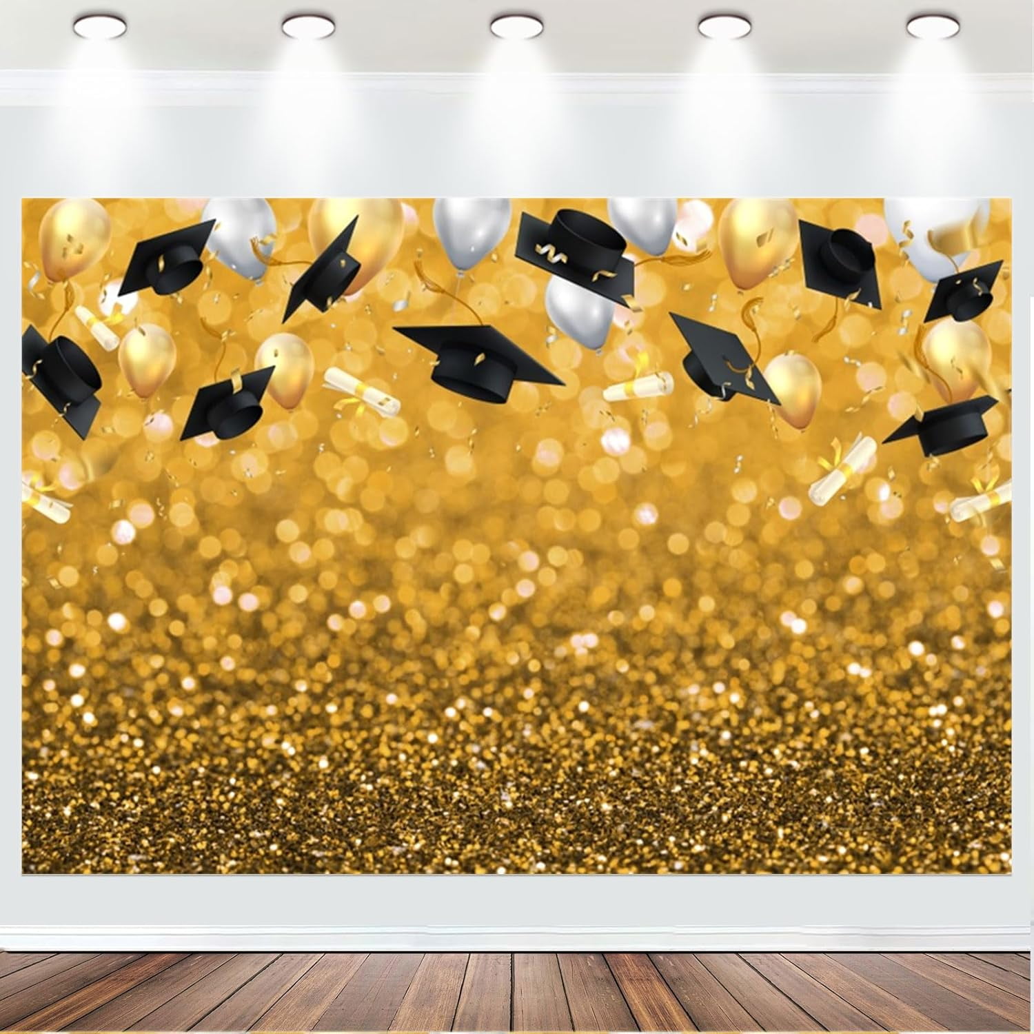 Glitter Gold 2025 Class Graduation Photography Backdrop Graduation Cap ...