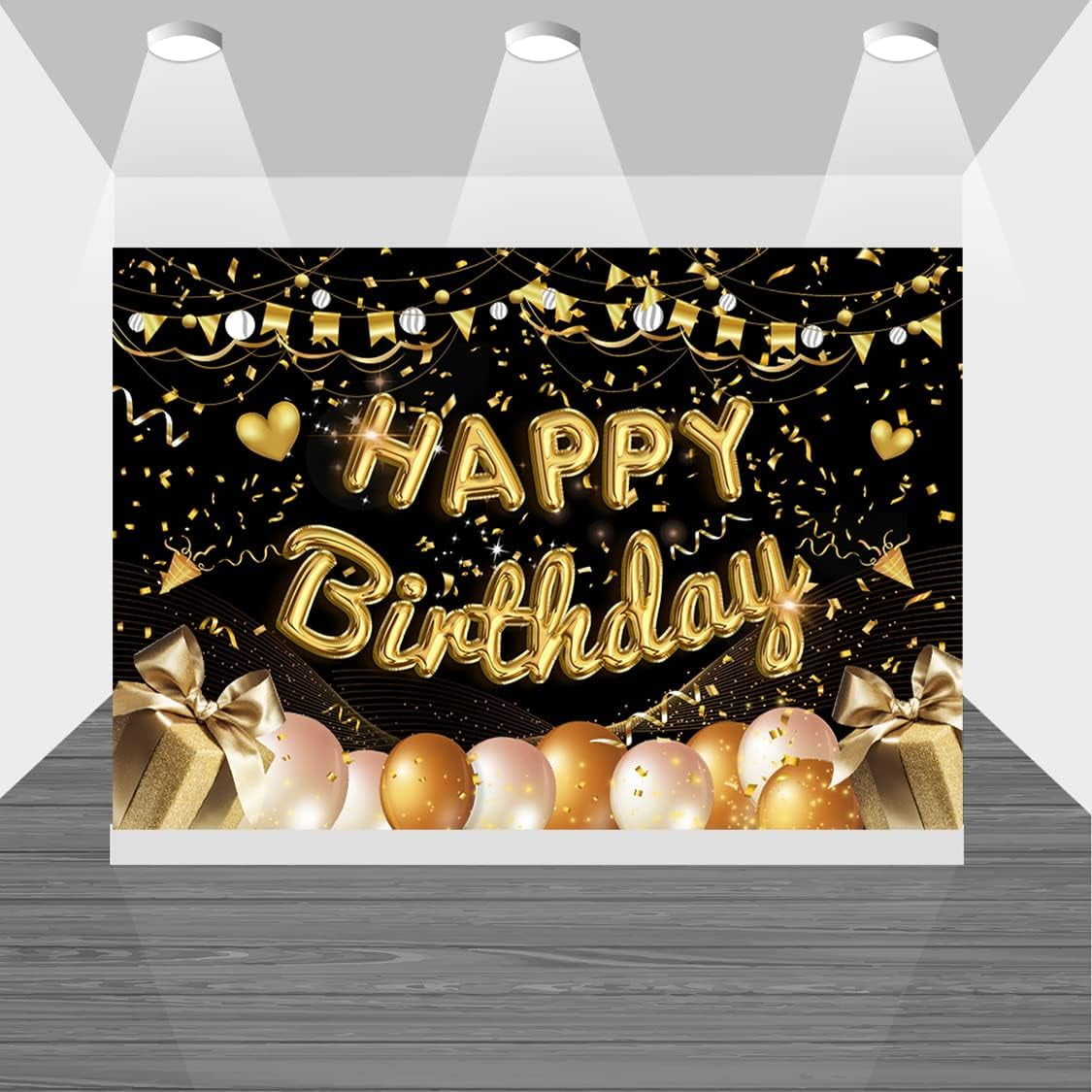 Glitter Gold Birthday Backdrop - 7x5ft Black and Golden Party ...