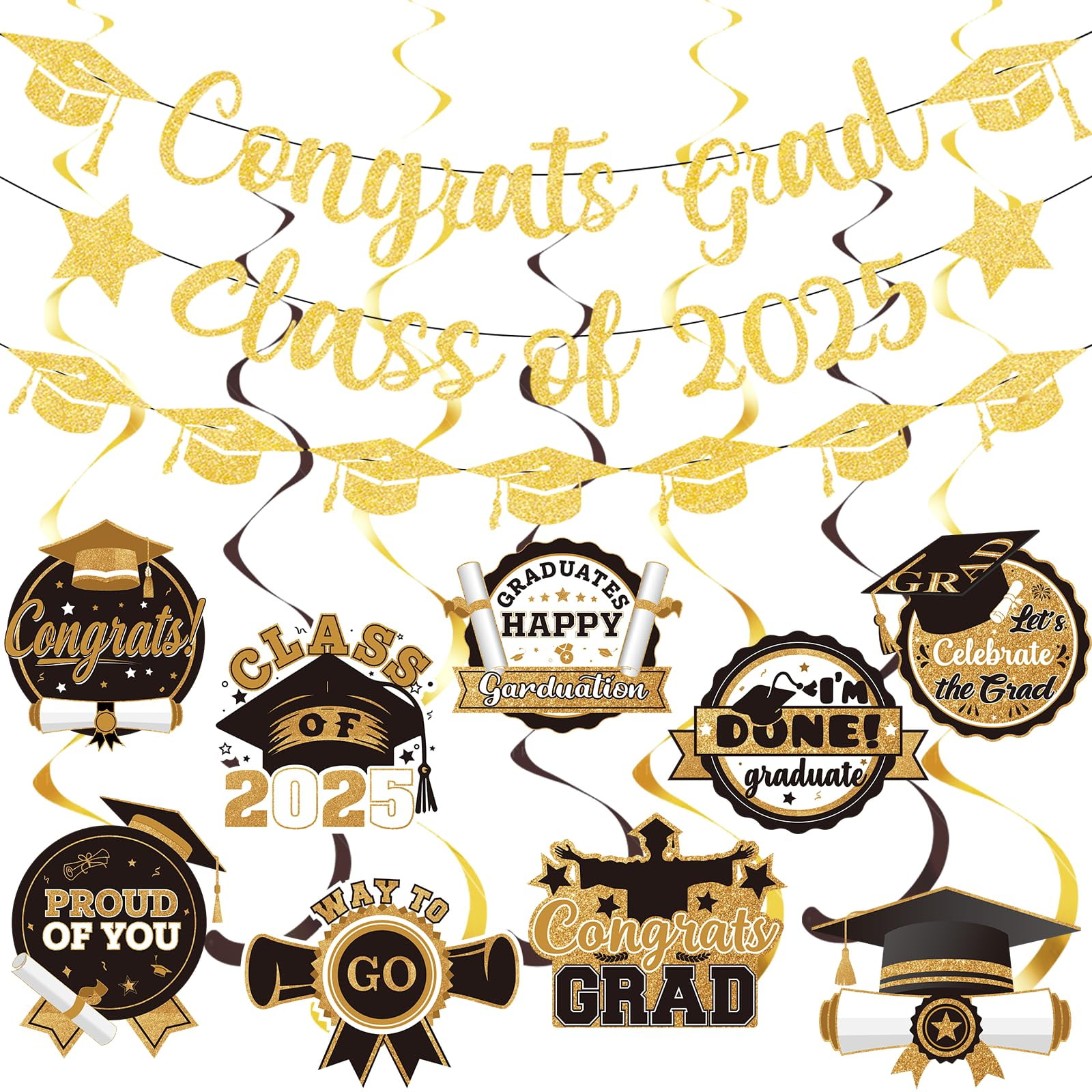 Glitter Gold Class of 2025 Banner Congrats Grad Banner Graduation ...