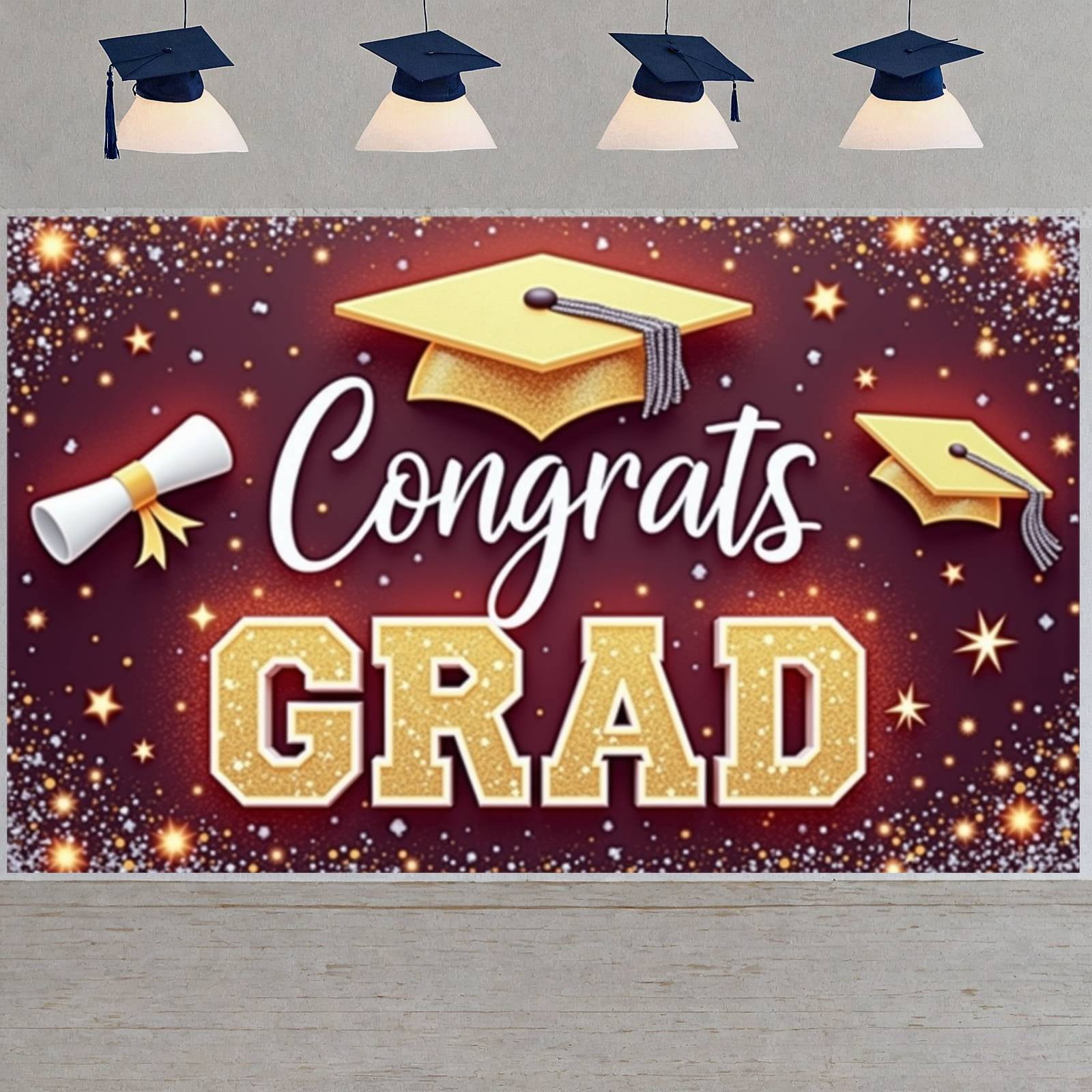 Glitter Gold Congrats Grad Banner 3D Letter Graduation Display ...