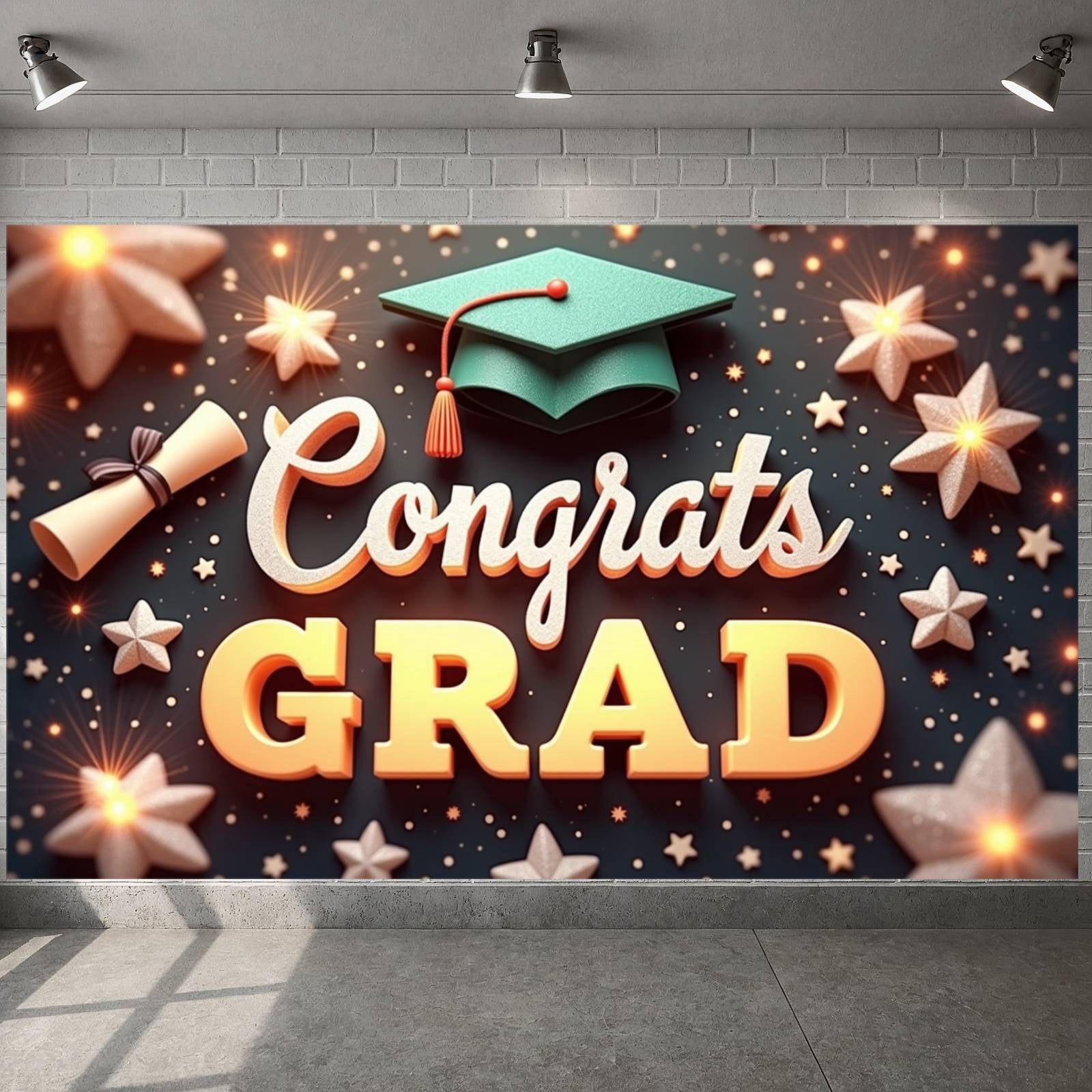 Glitter Gold Congrats Grad Banner 3D Letter Graduation Display ...