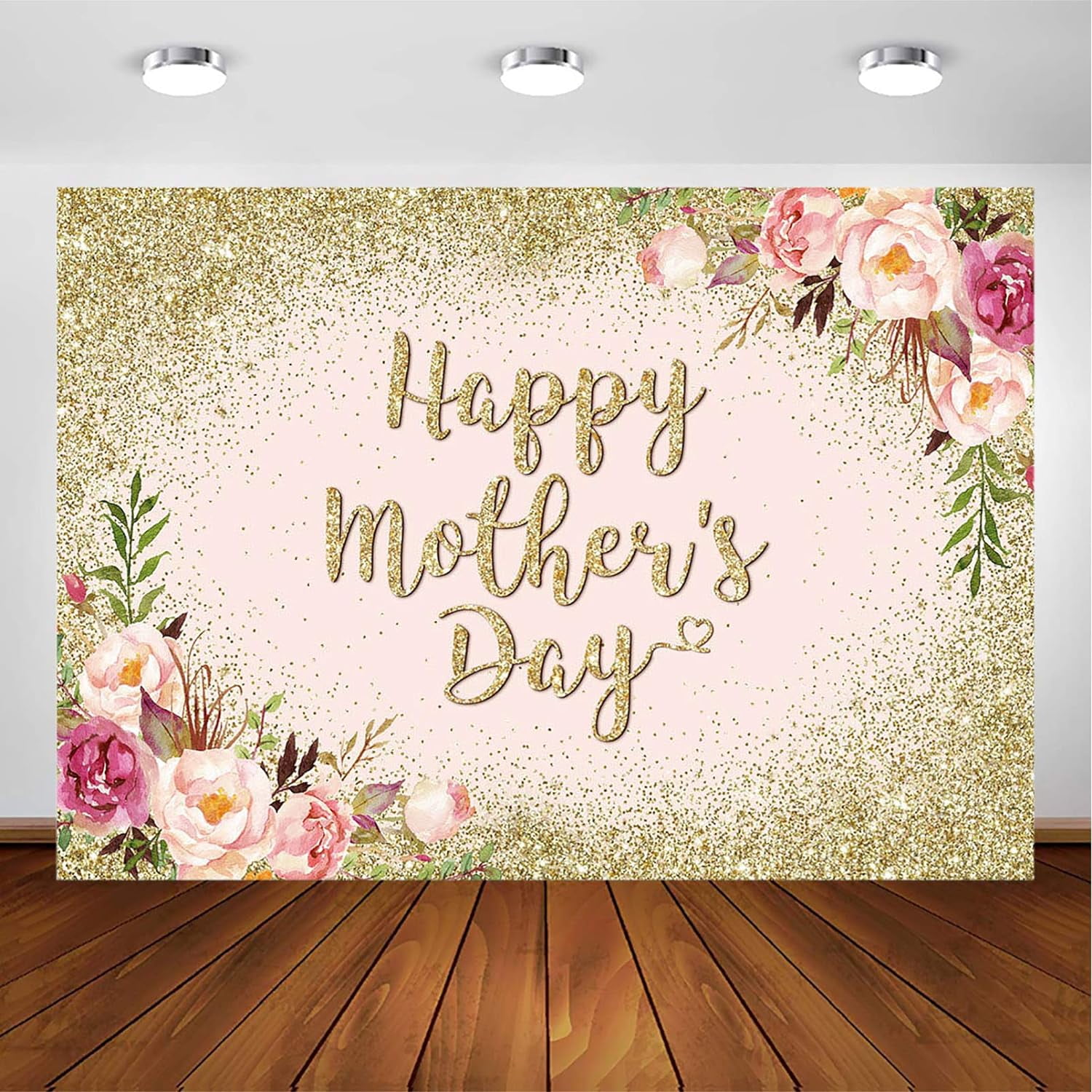 Glitter Gold Happy Mother's Day Backdrop for Thanks Mother Party ...