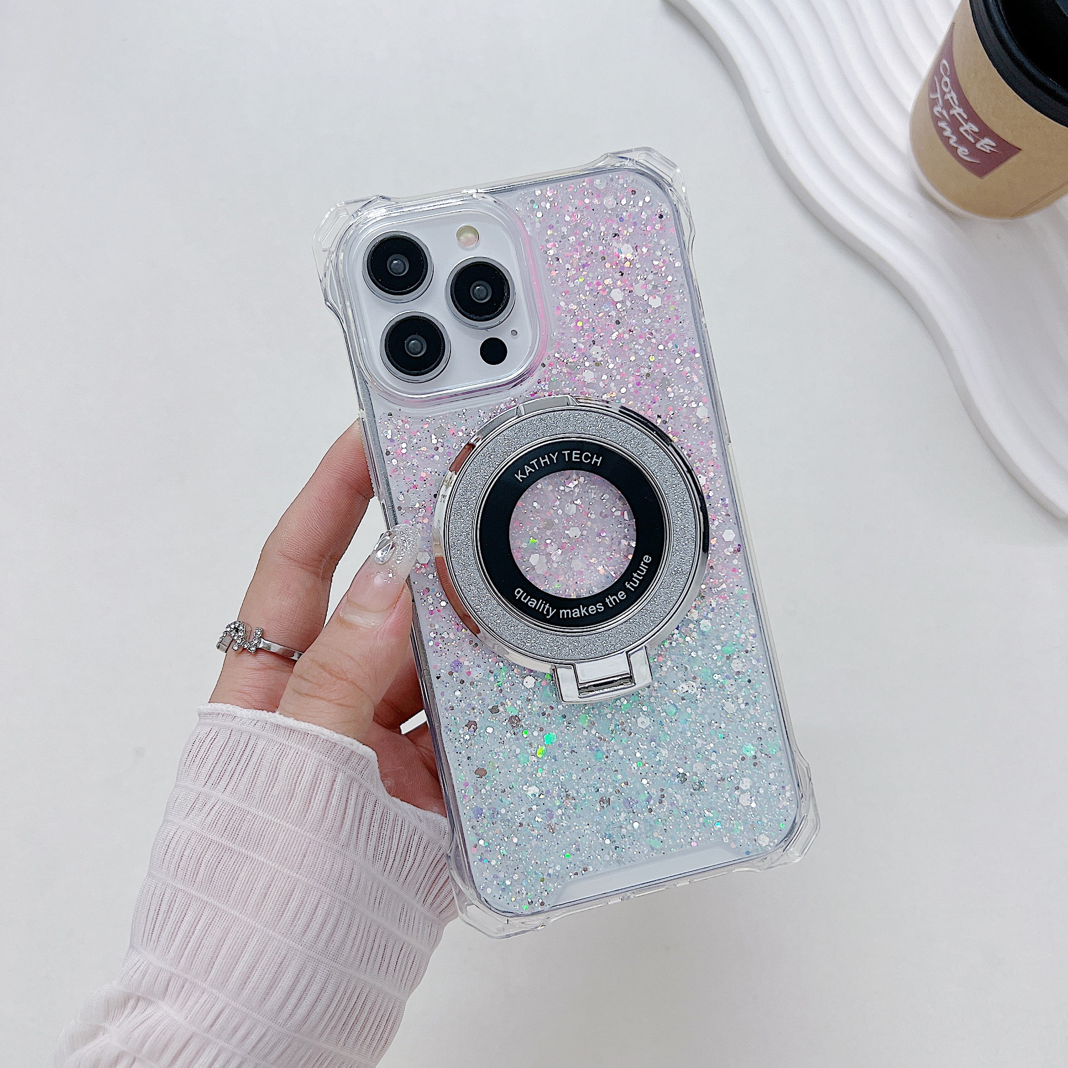 Glitter Gradient Color Case for Apple iPhone 16 Plus, with Ring Holder ...
