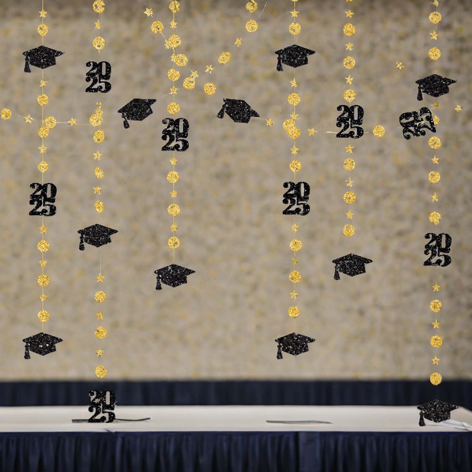 Glitter Graduation Cap Flower String Pendant,, Black and Gold ...