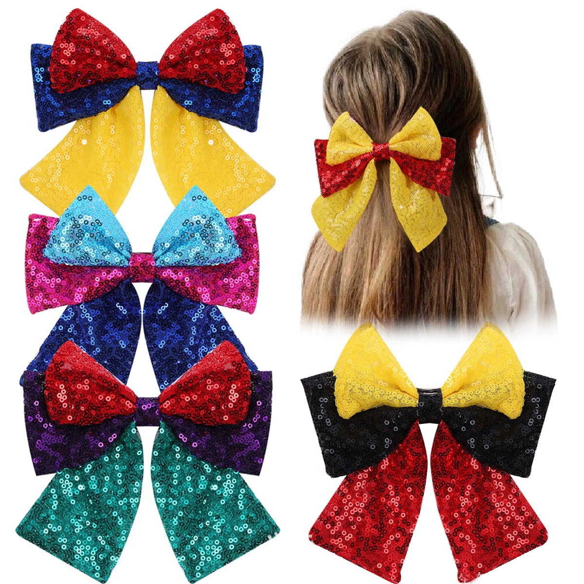 Glitter Hair Bows Clips Big Sequin Bows Sparkly Hair Ribbon Bows with ...