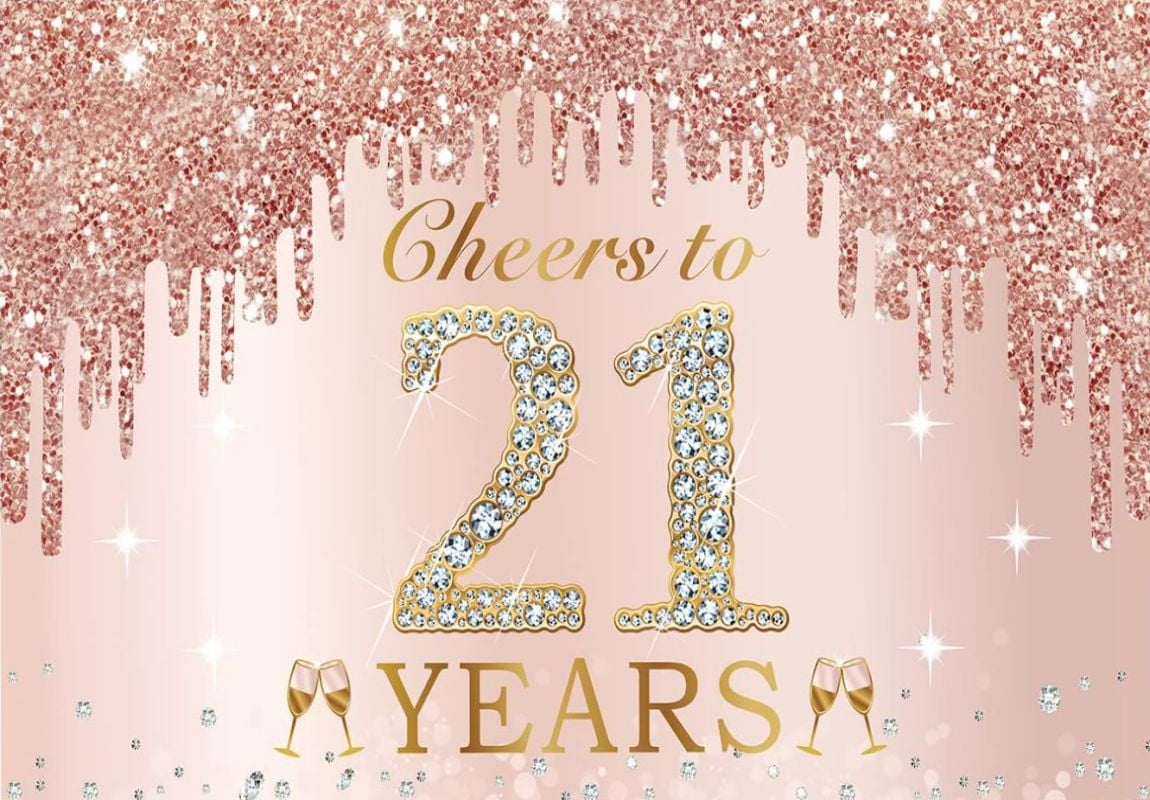 Glitter Happy 21st Birthday Background Customized Golden Balloons ...