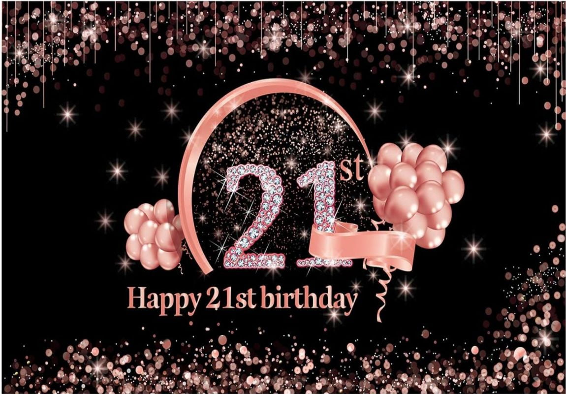 Glitter Happy 21st Birthday Background Customized Golden Balloons ...