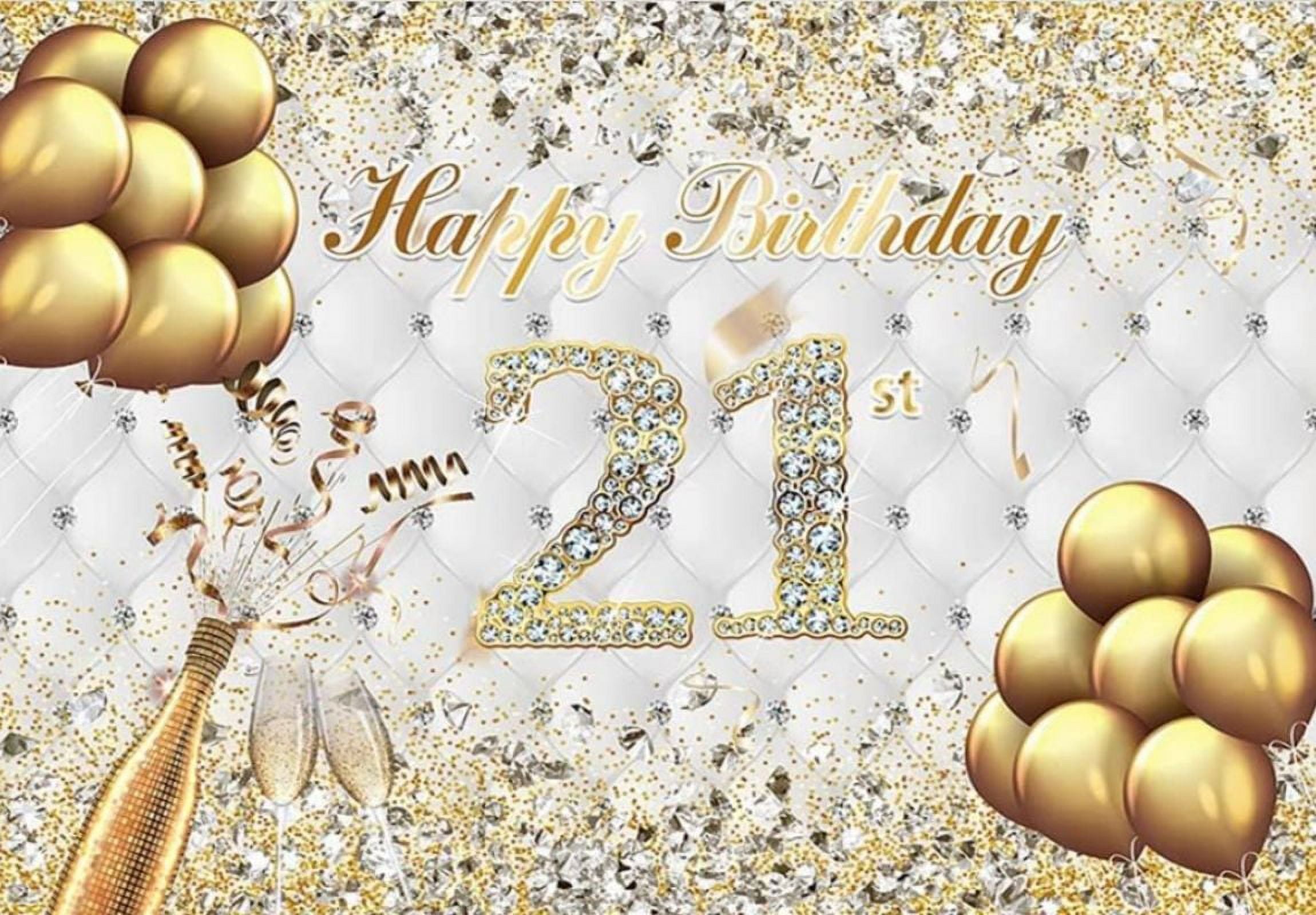 Glitter Happy 21st Birthday Background Customized Golden Balloons ...