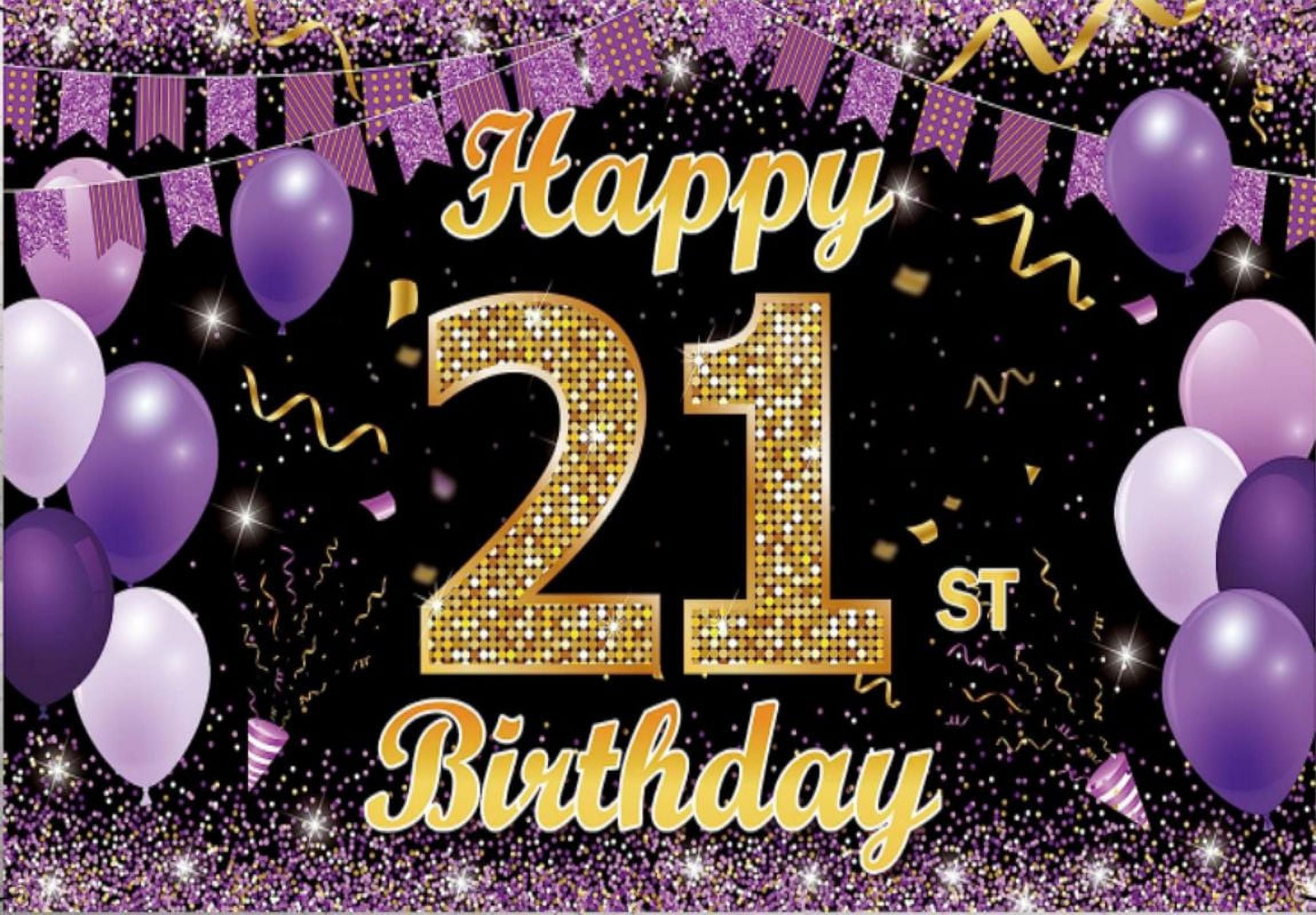 Glitter Happy 21st Birthday Background Customized Golden Balloons ...