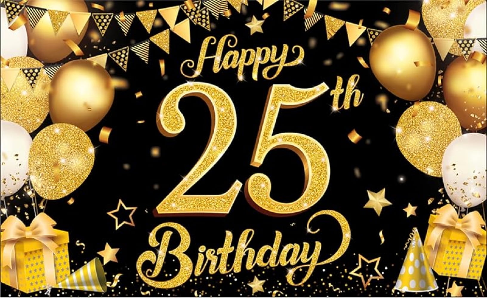 Glitter Happy 25th Birthday Banner - XtraLarge, 72x44 Inch | 25th ...
