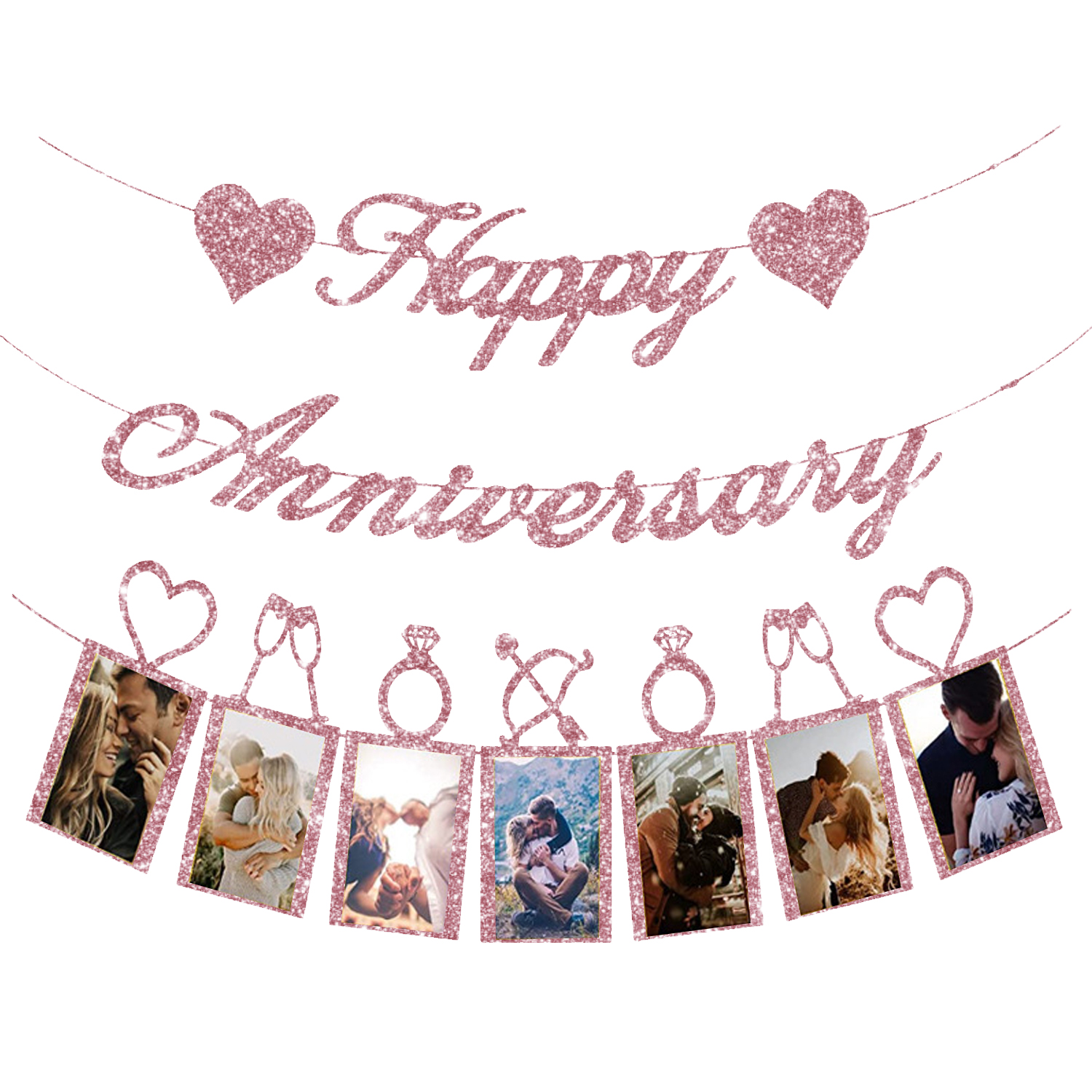 Glitter Happy Anniversary Banner Rose Gold Romantic Wedding Anniversary