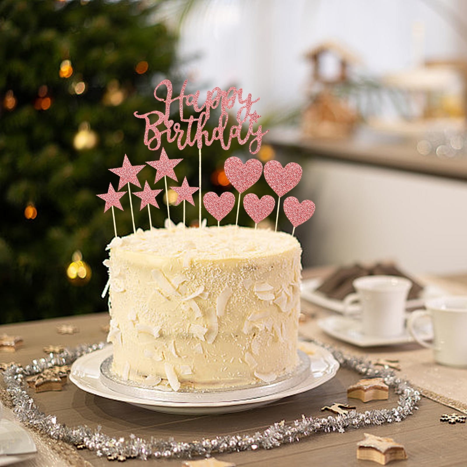 Glitter Happy Birthday Cake Decoration Star Cake Decoration Heart Cake