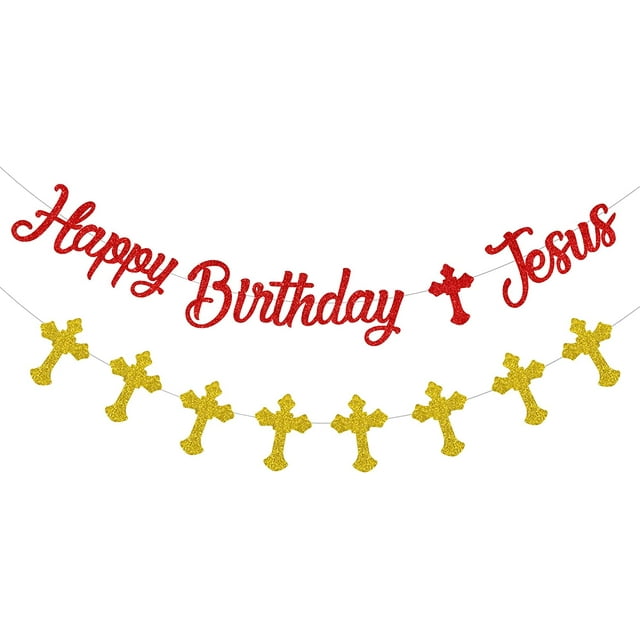 Walmart Glitter Happy Birthday Jesus & Cross Garland Party Decorations ...