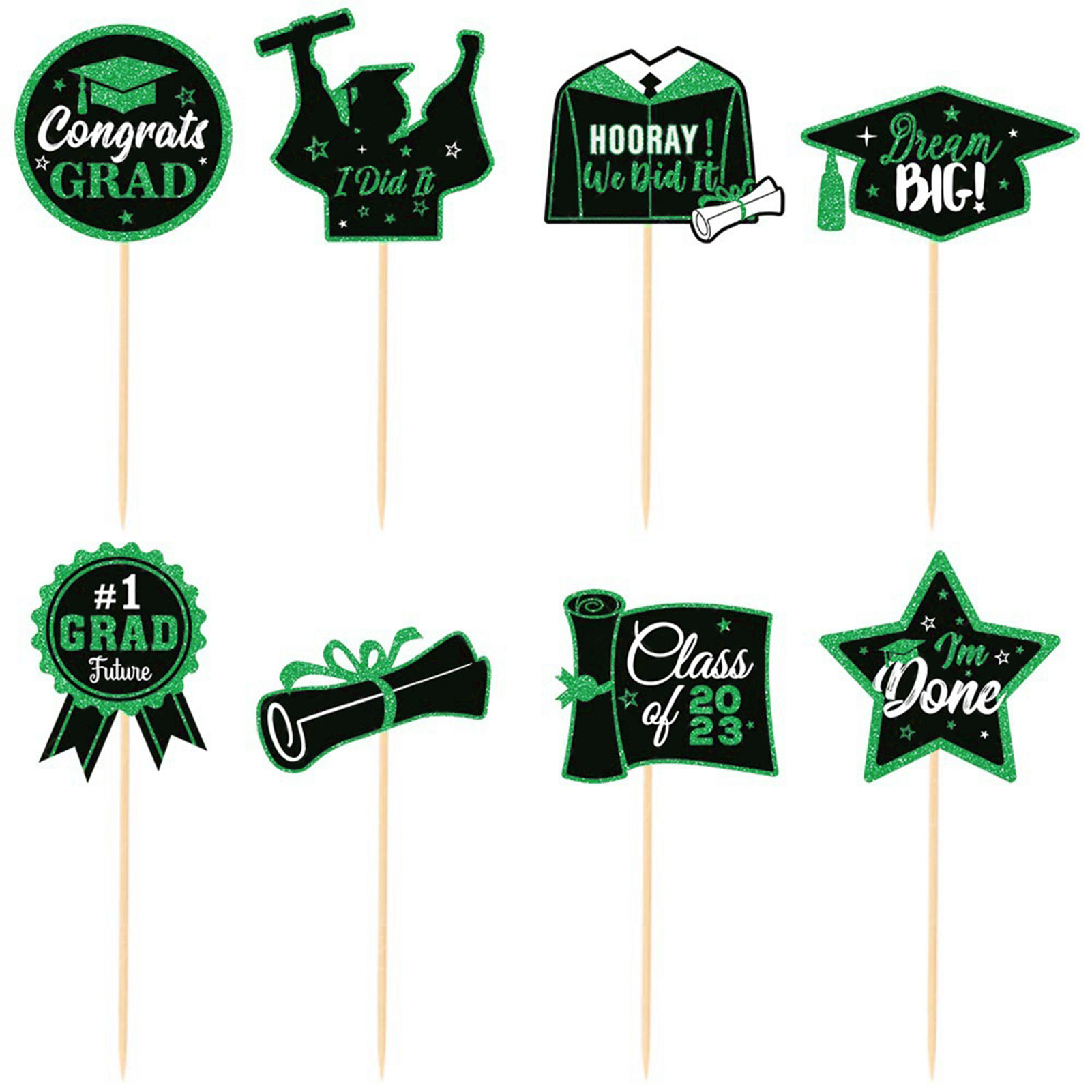 Glitter Hat Diploma Gown Star Cupcake Topper with Bamboo Sticks - 2023 ...