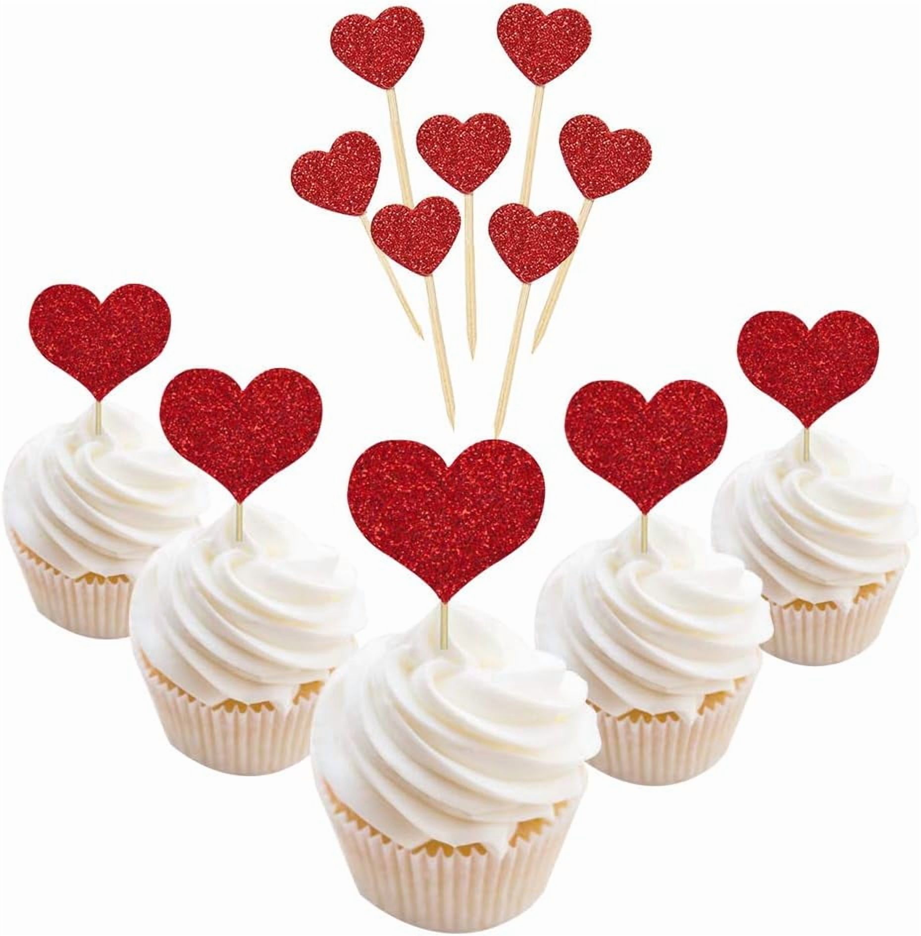 Glitter Heart Cupcake Toppers, 50Pcs Love Valentine's Day Food Picks ...