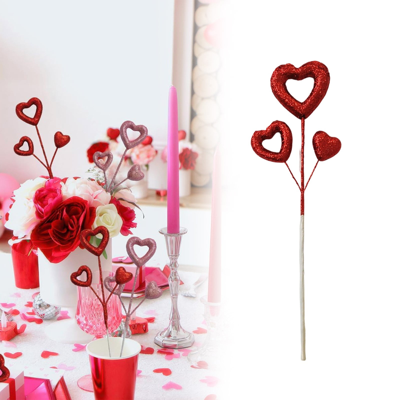 Glitter Heart Picks Valentine’s Day Puffy Hearts Sparkly Sticks for DIY ...