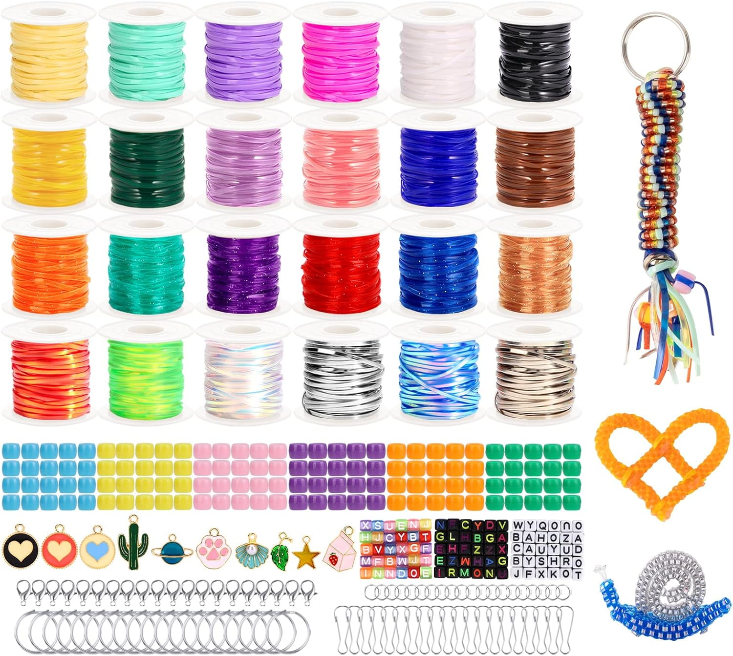 Glitter/Laser/Glow/Normal Lanyard String for Crafts, 24 Rolls Plastic ...