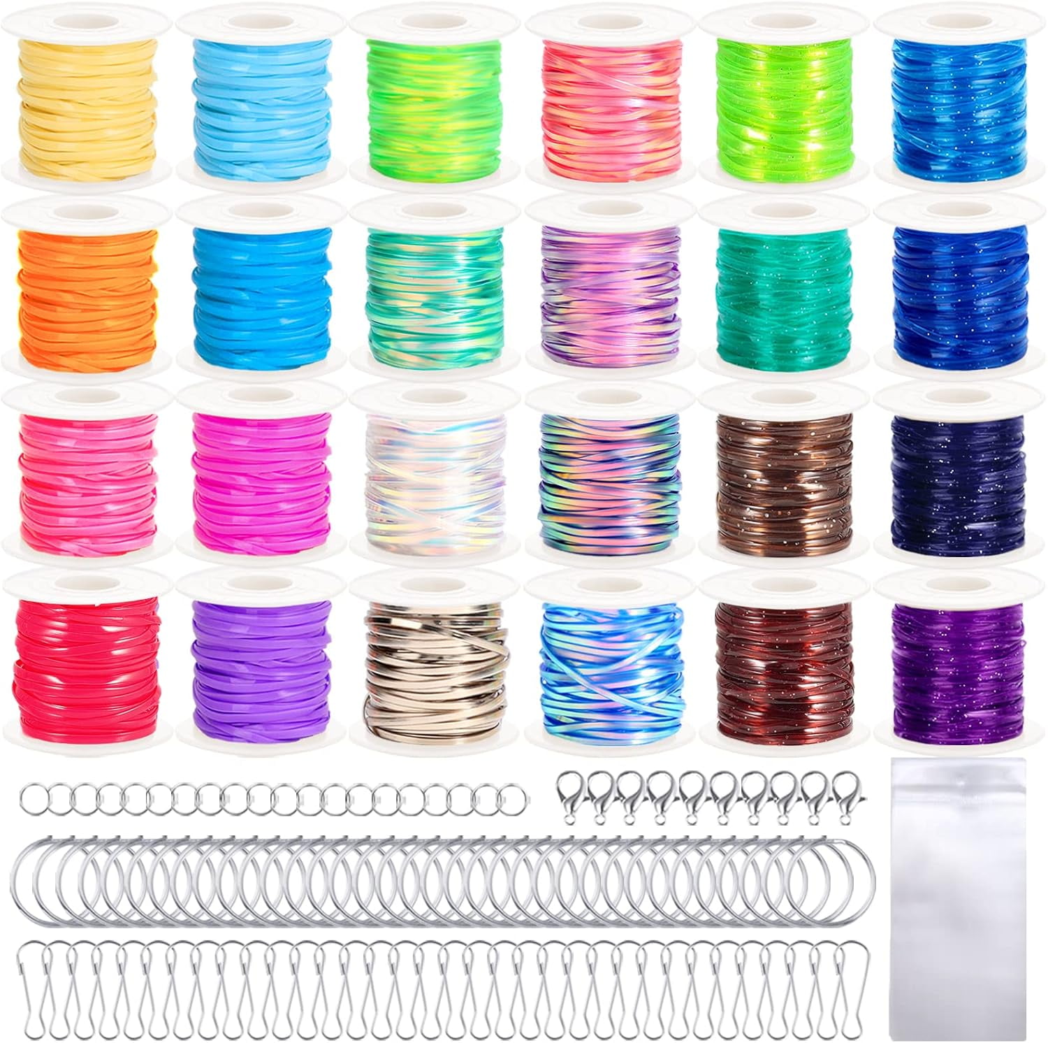 Glitter/Laser/Normal Lanyard String for Crafts, 24 Rolls Gimp String ...