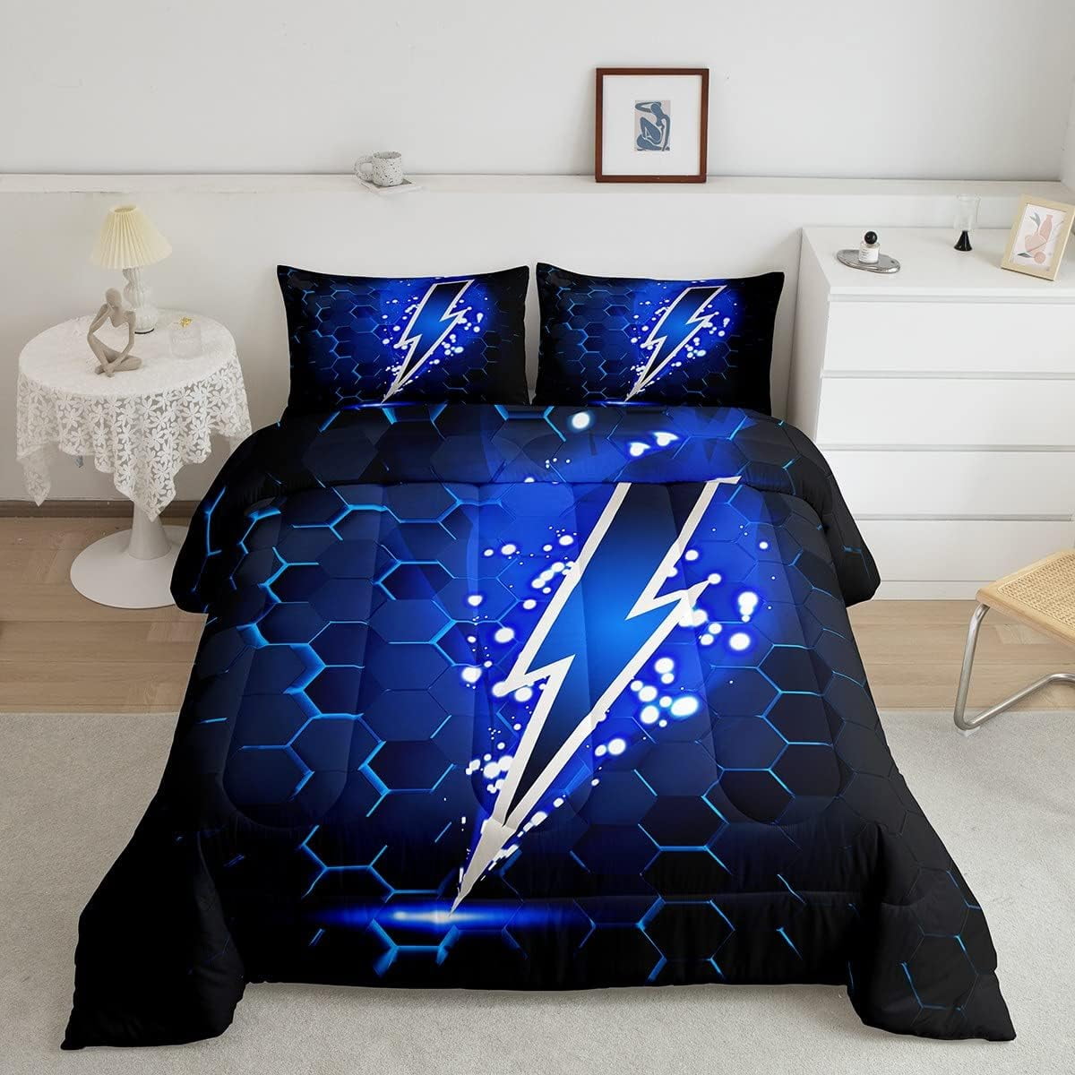 Glitter Lightning Comforter Set Twin Size,Golden Flash Video Game 3D ...