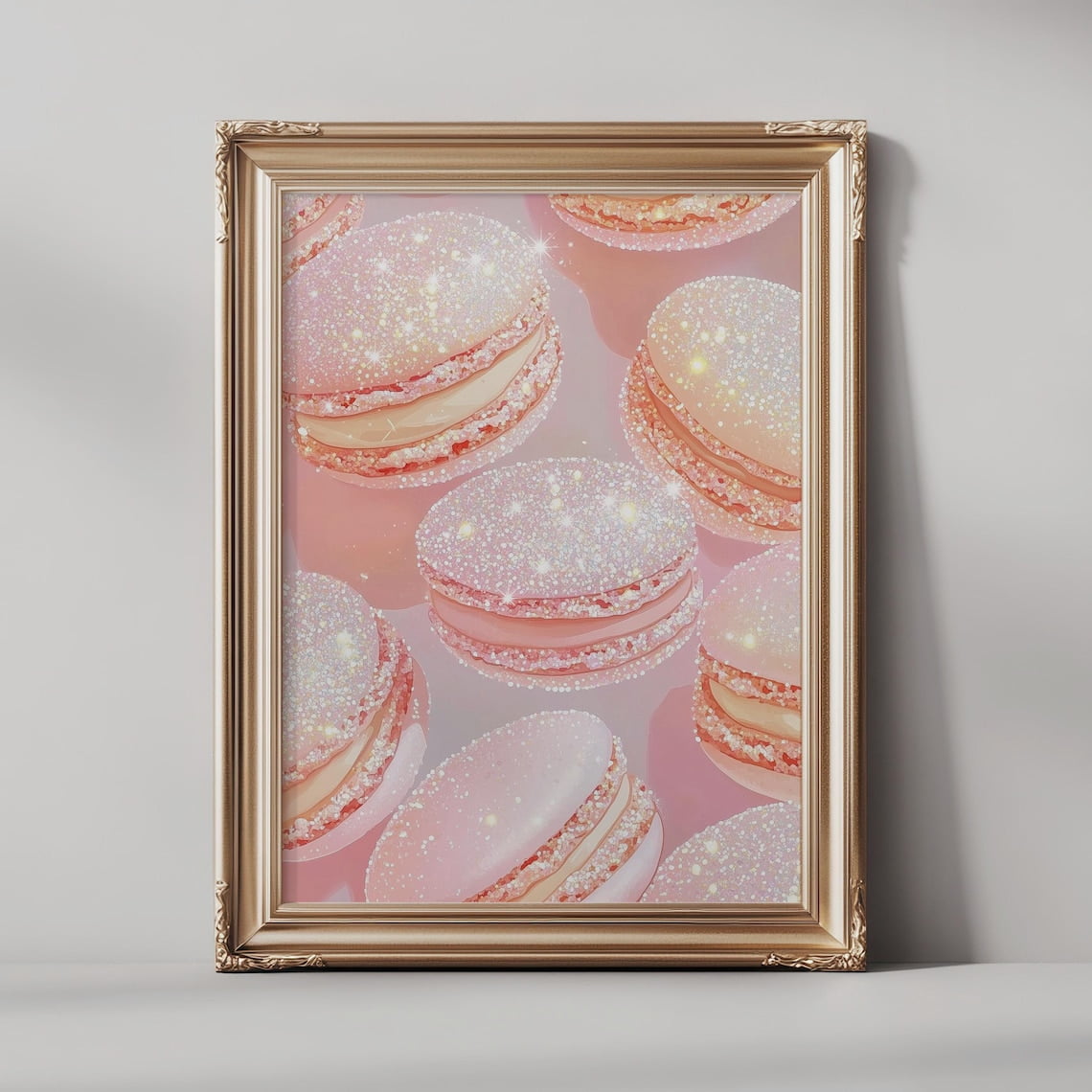 Glitter Macaron Poster Pink French Pastry, Bakery Kitchen Art, 12x18 ...