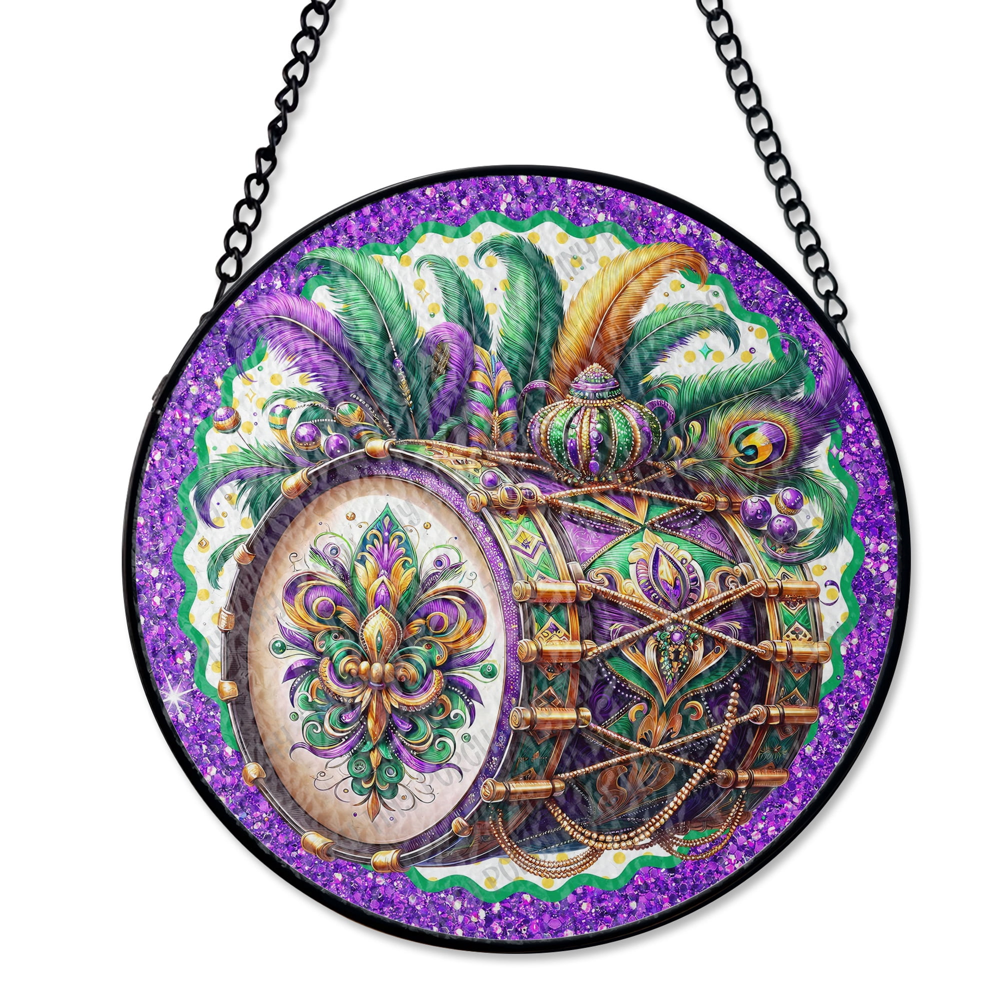 Glitter Mardi Gras Effect Suncatcher Stained Glass Style, UV Printed ...
